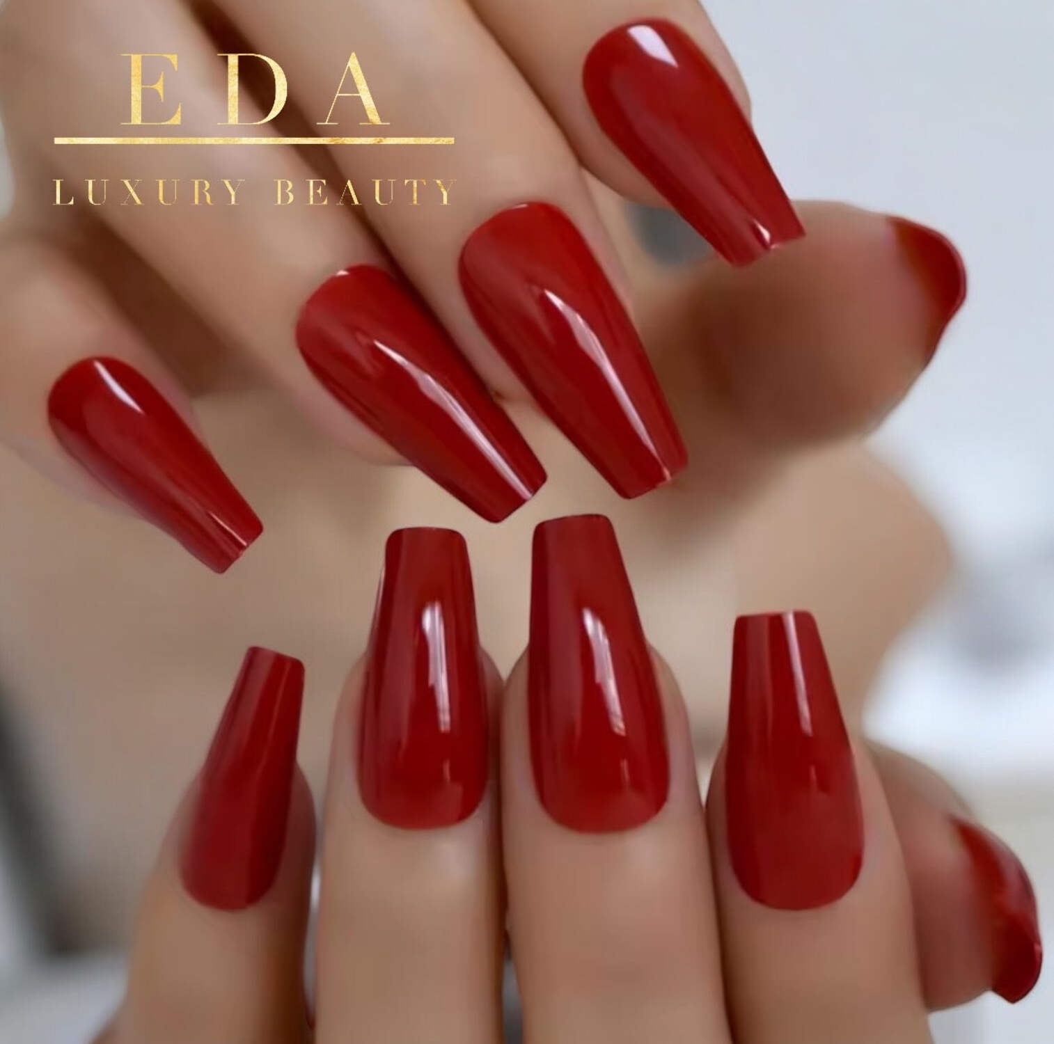 Rouge Radiance, Red Press On Nails, Extra Long Acrylic Tips Coffin ...