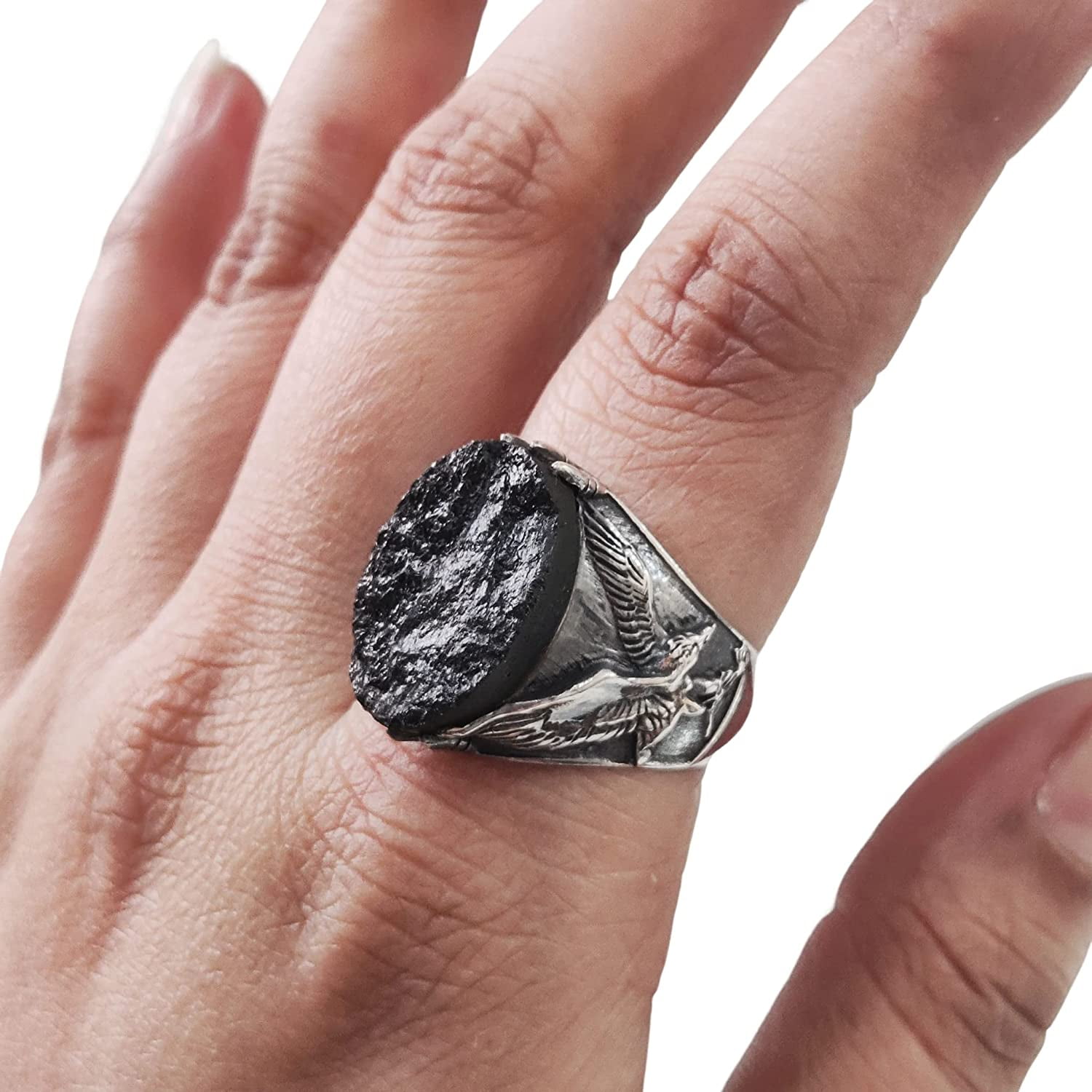 Rough Black Tourmaline Mans Ring, Natural Black Tourmaline, Eagle ...