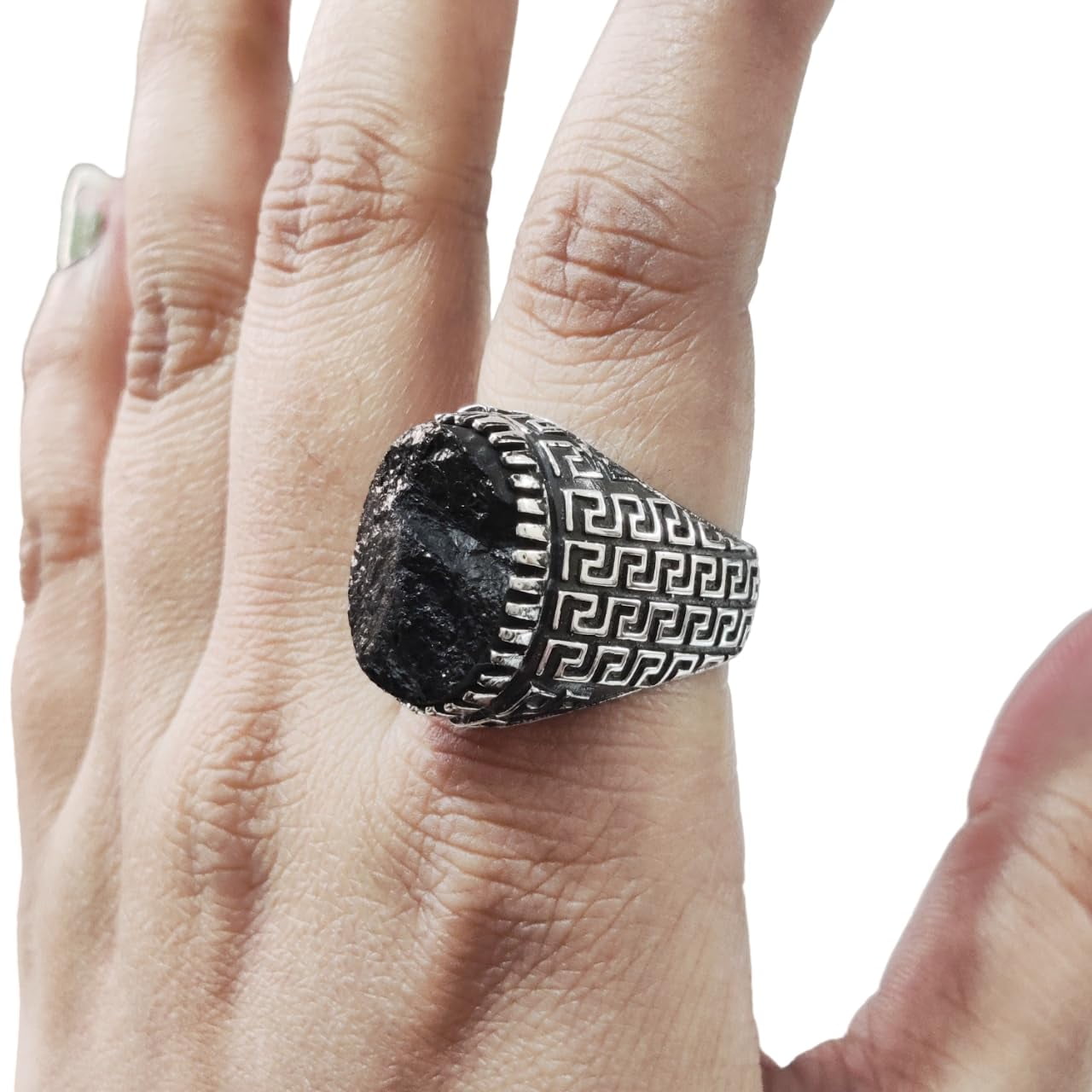 Rough Black Tourmaline Mans Ring, Natural Black Tourmaline, Silver ...
