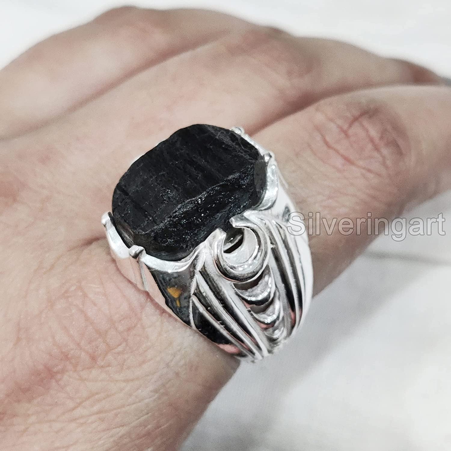 Black tourmaline ring mens store