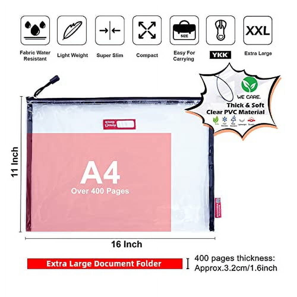 Rough Enough Plastic File Folder Clear Document Bag Pouch for A4 Paper ...