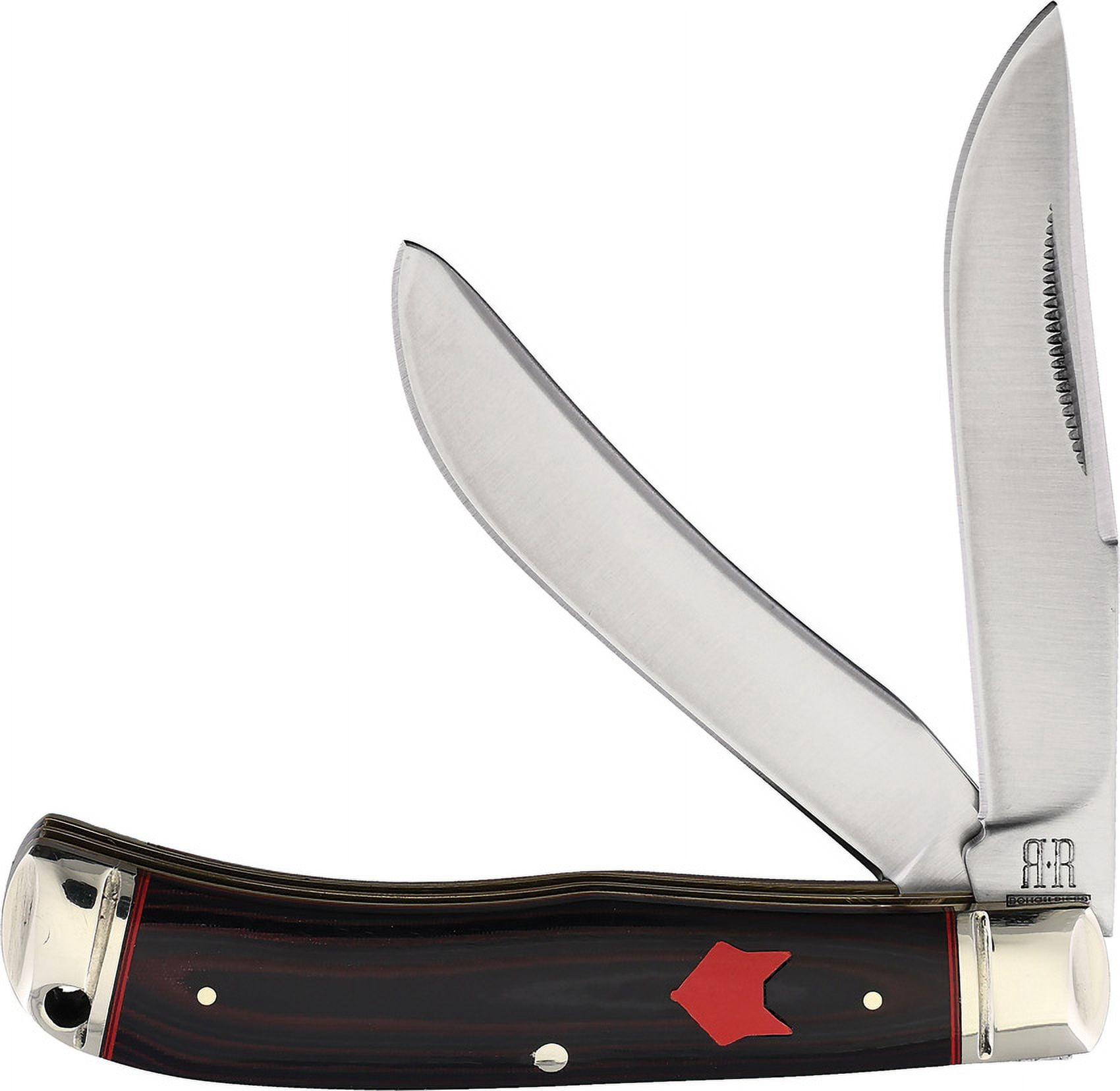 Rough Ryder RR2291 2x Stainless Blade Black/Red Handle Trapper Knife ...