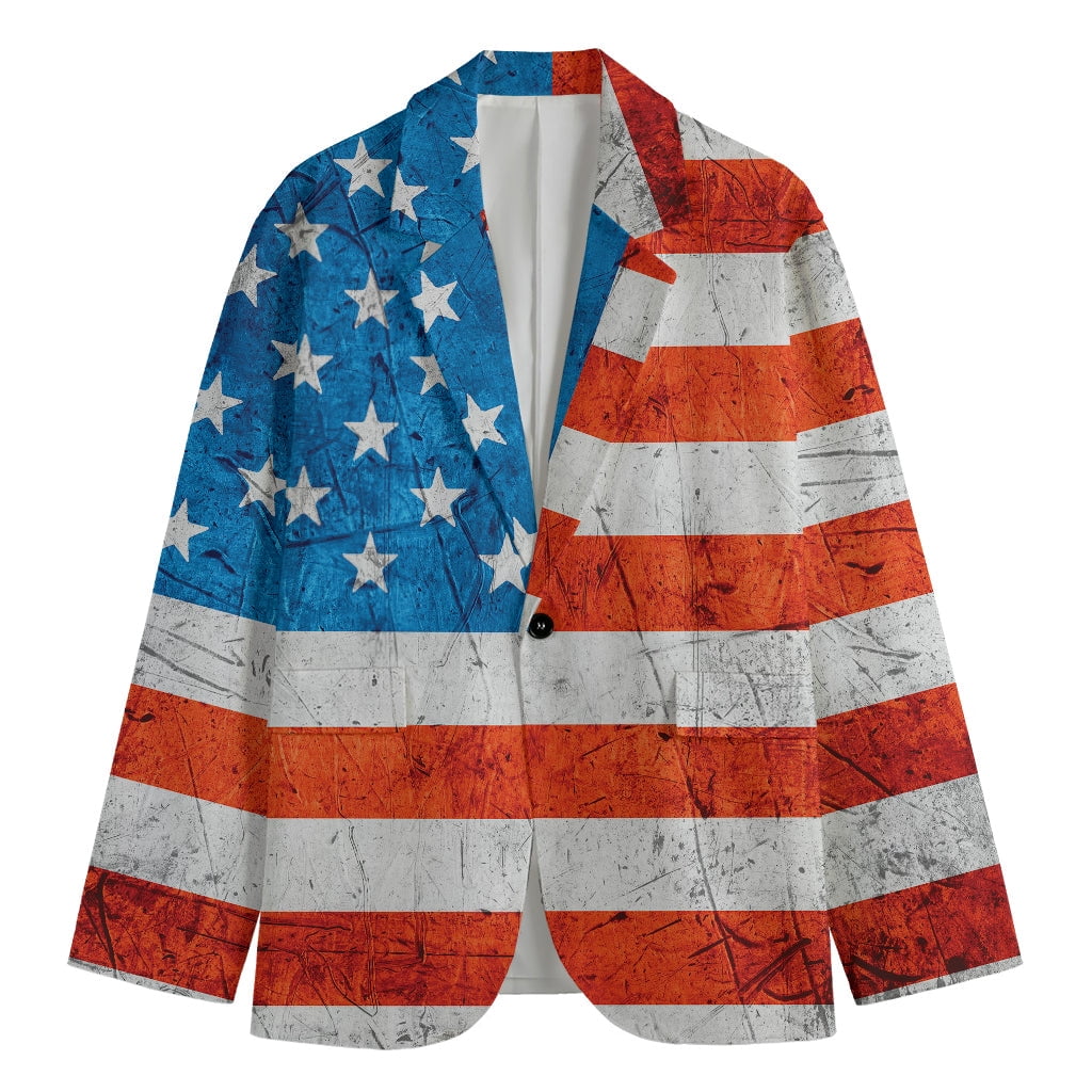 Rough Usa Flag Print Men'S Blazer, American Flag Fun Novelty Blazer ...