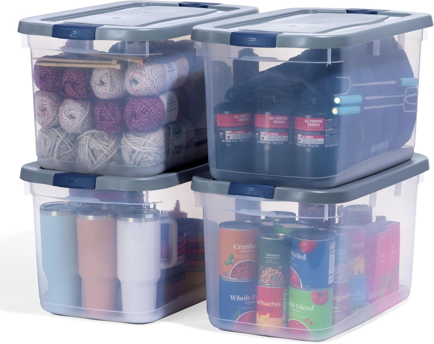 Roughneck Clear 66 Qt/16.5 Gal Storage Containers, Pack of 4 with ...