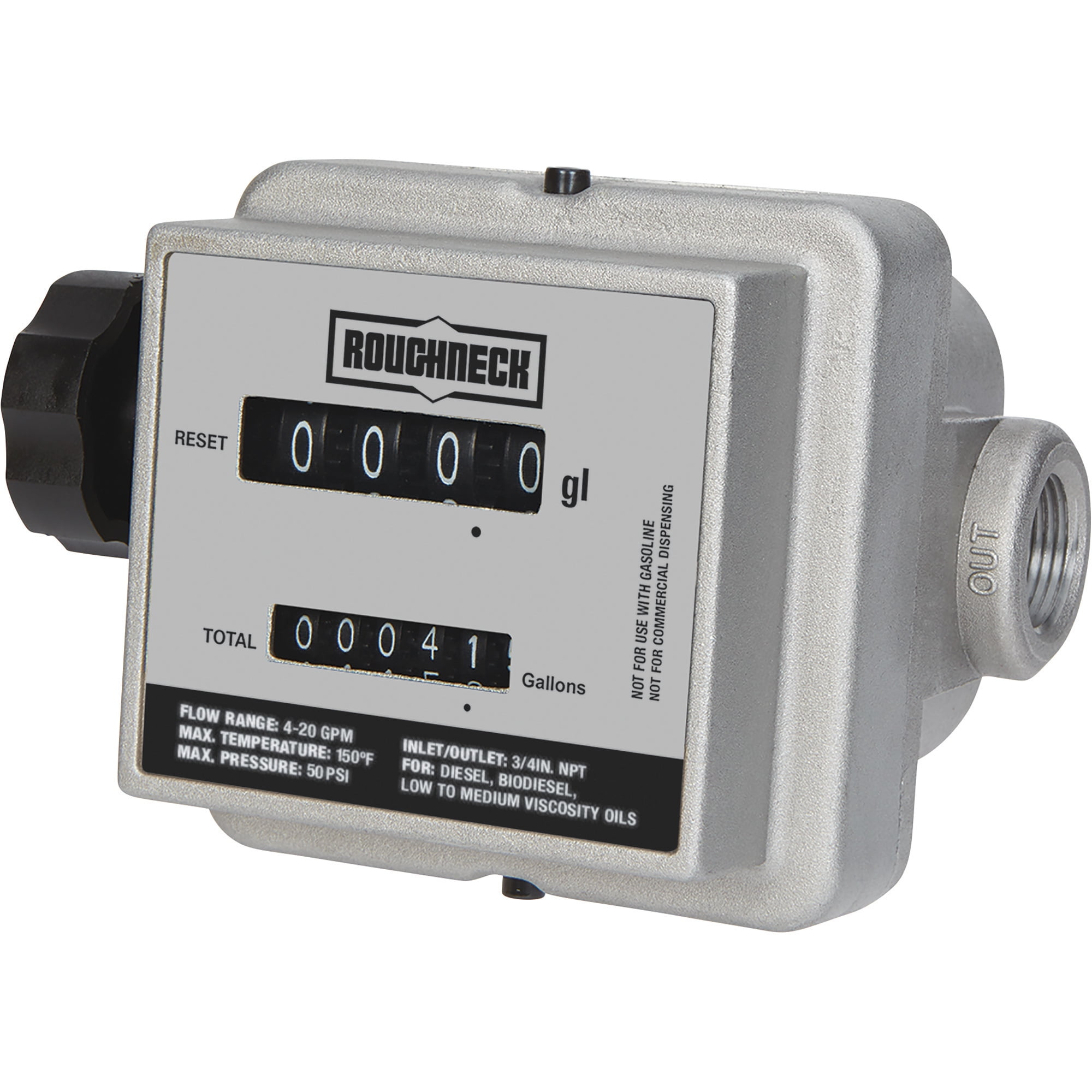 Roughneck Mechanical Fuel Meter, 4-20 GPM, 3/4in. Inlet/Outlet ...