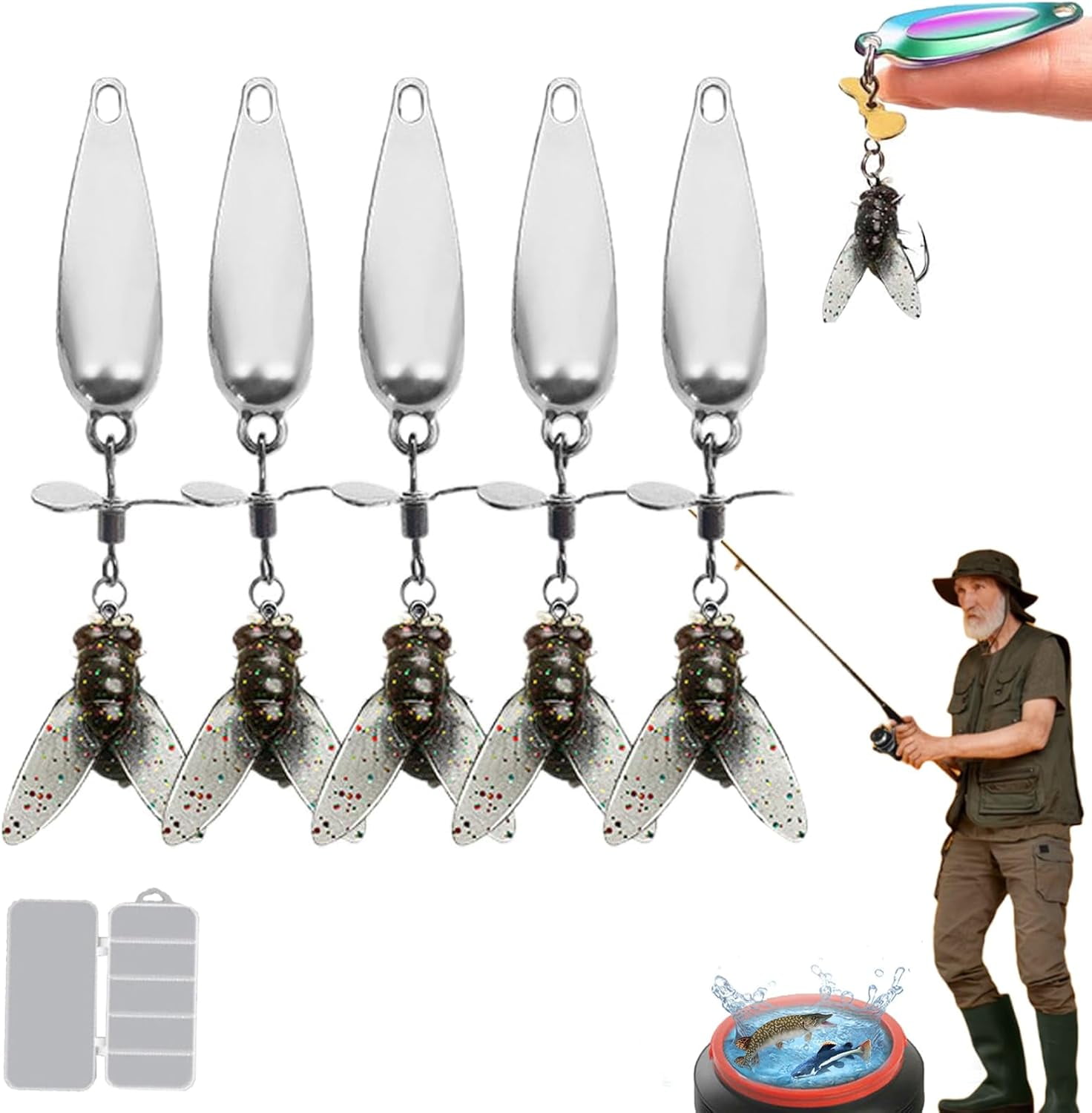 Roumant Metal Propeller Fishing Lure for Catching Fish, 5PCS 3D Bionic ...