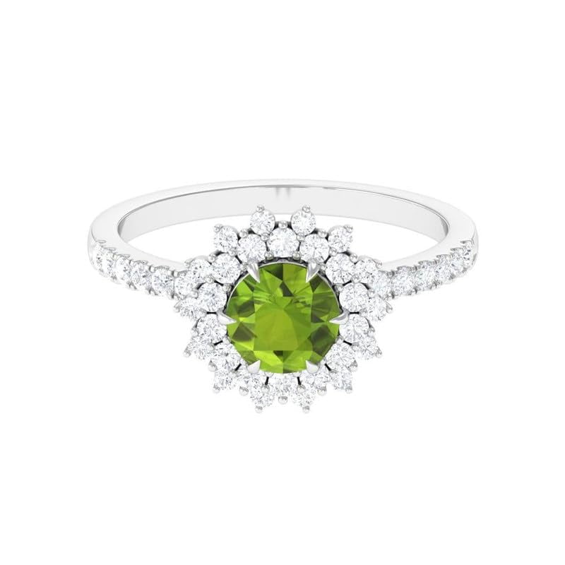 Round 0.75 Ctw Peridot 925 Sterling Silver Cocktail Engagement Ring for ...