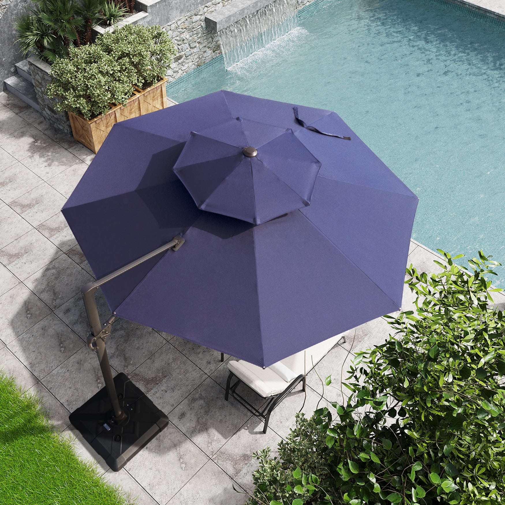 Round 11.5FT Cantilever Patio Umbrella 360°Rotation Rectangular Outdoor ...