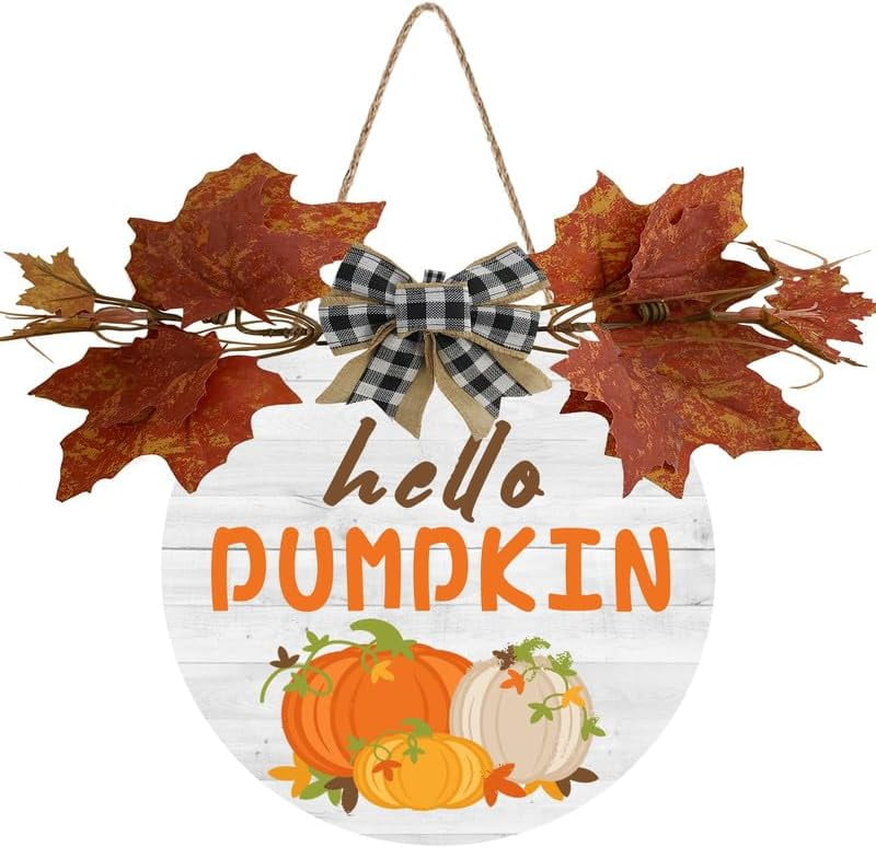 Round 12 x 12 Inch Fall Sign Hello Pumpkin Wooden Sign Pumpkin Wooden ...