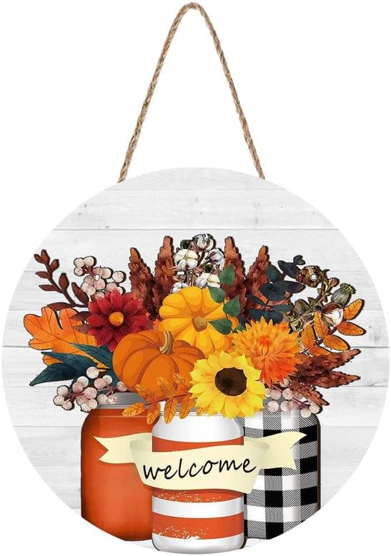 Round 12 x 12 Inch Welcome Fall Wooden Sign Harvest Wooden Wall Art ...