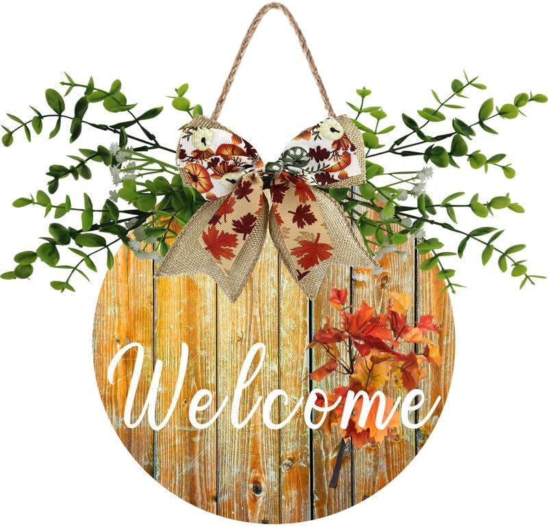 Round 12 x 12 Inch Welcome Sign Welcome Fall Wooden Hanging Sign Maple ...