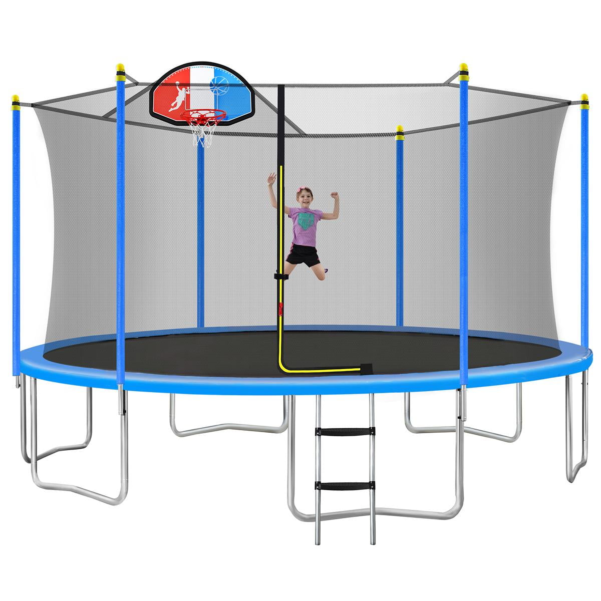 Round 15 FT Trampoline with Safety Enclosure Net for Kids, Outdoor ...