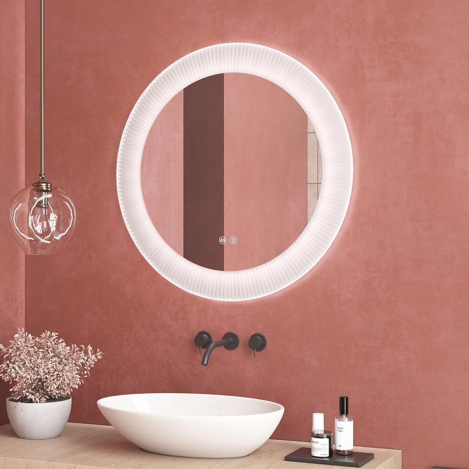 Round 24 Inch LED Bathroom Mirror with Light, LED Wall Mounted Vanity ...