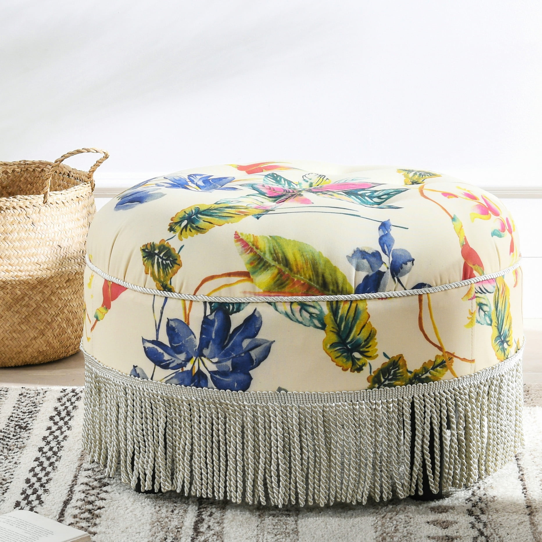 Round 24" Upholstered Ottoman for Home | Great for Adding a Vintage ...