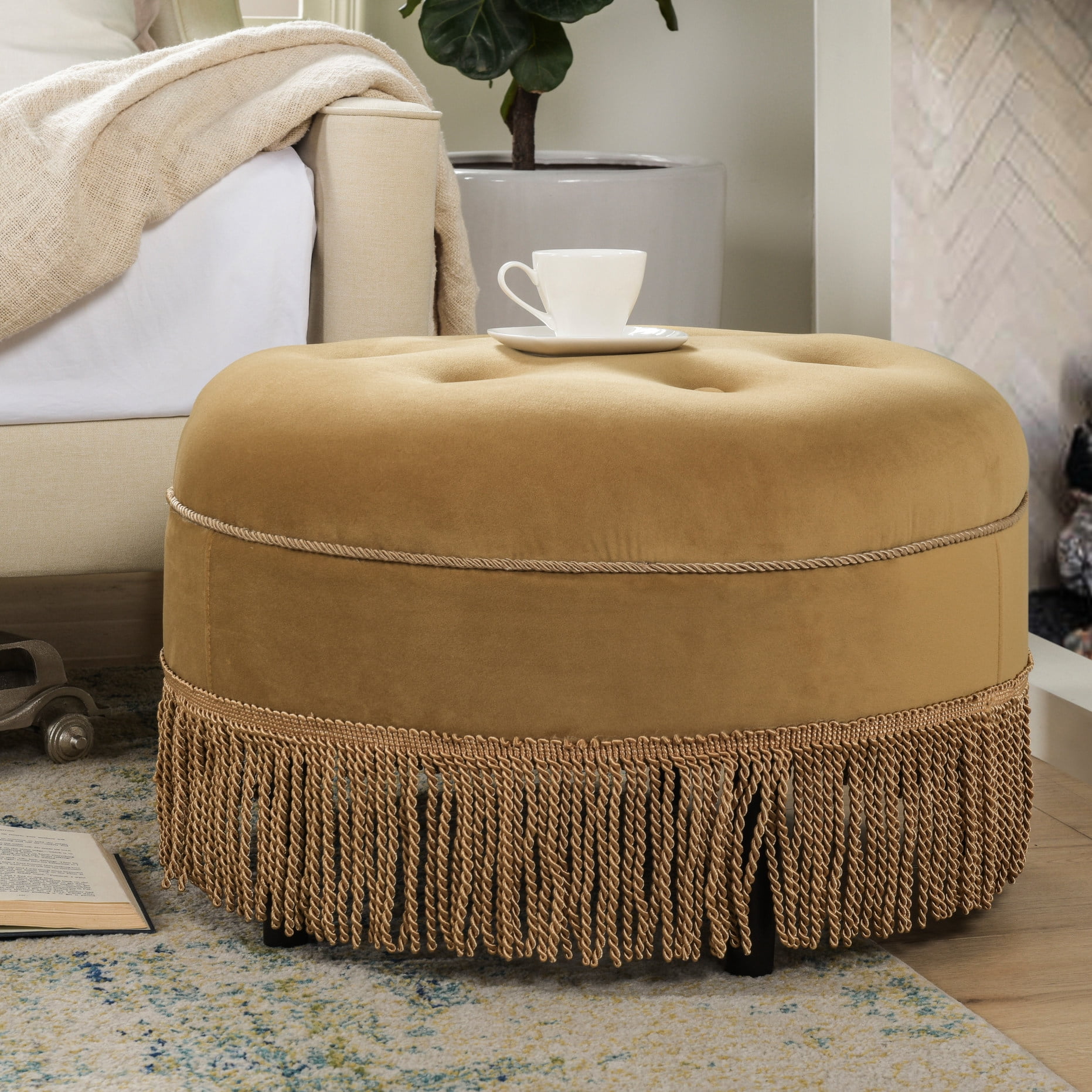 Round 24" Upholstered Ottoman | Use in Entryways or Foyers | Flame ...