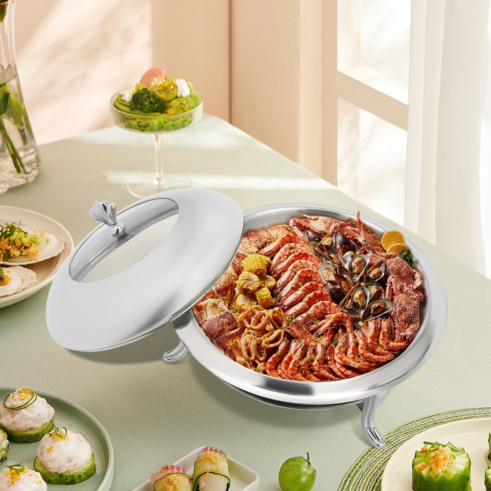 Round 28cm Stainless Steel Dining Stove Chafing Dish Food Warmer ...