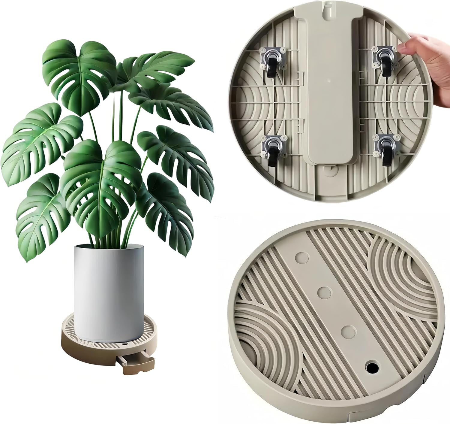 Round 3-in-1 Planter Caddy, Saucer,& Stand for Heavy Pots,Easy Pot ...