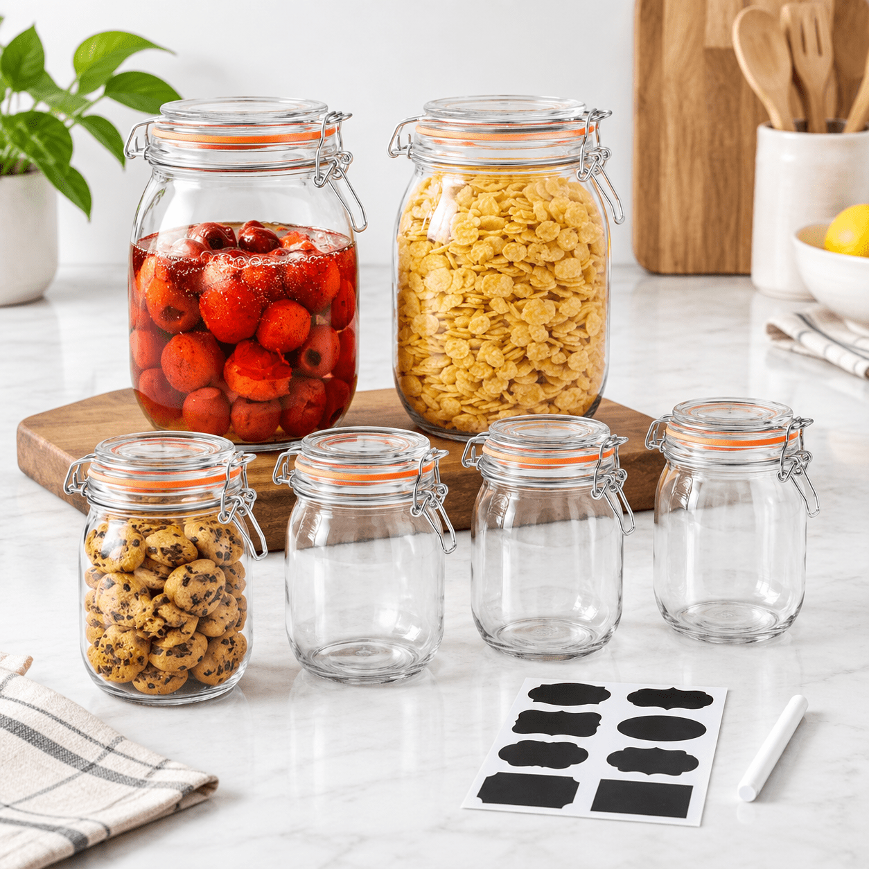 Round-32oz6pack Airtight Glass Food Storage Jars 6-Pack 32oz Round ...