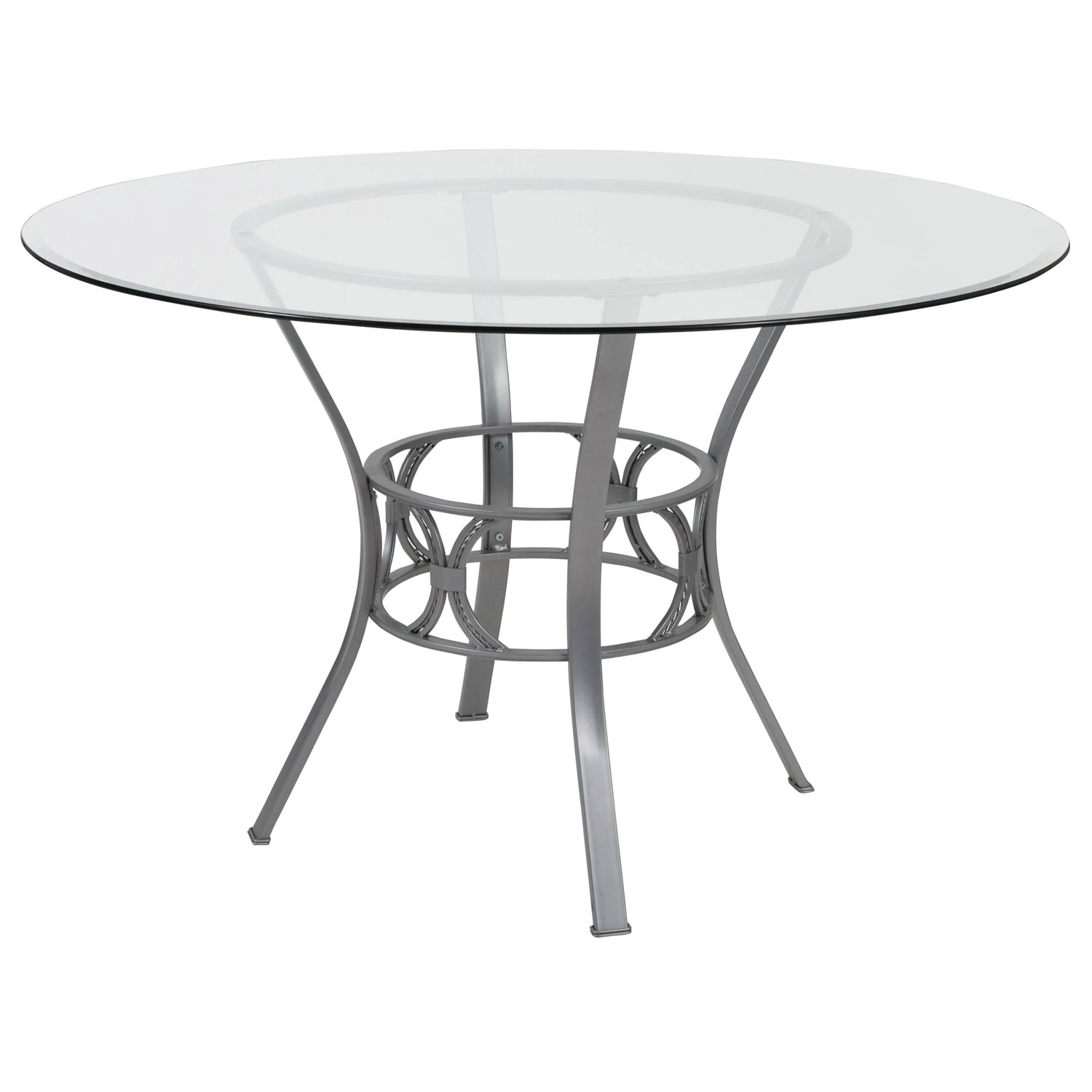 Round 48-inch Glass Top Dining Table with Silver Metal Frame - Walmart.com