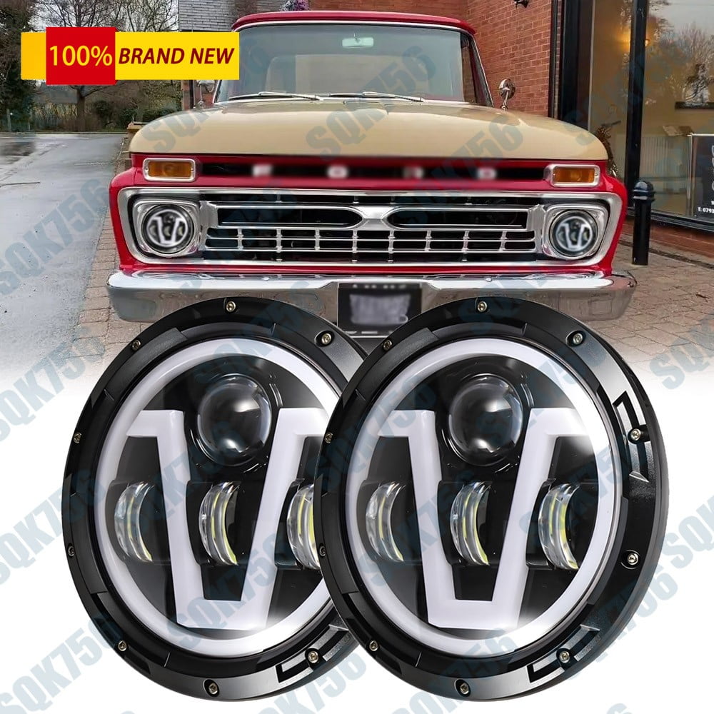 Round 7" LED Headlight DRL Hi/Lo Beam For Ford F100 F150 F250 F350 ...