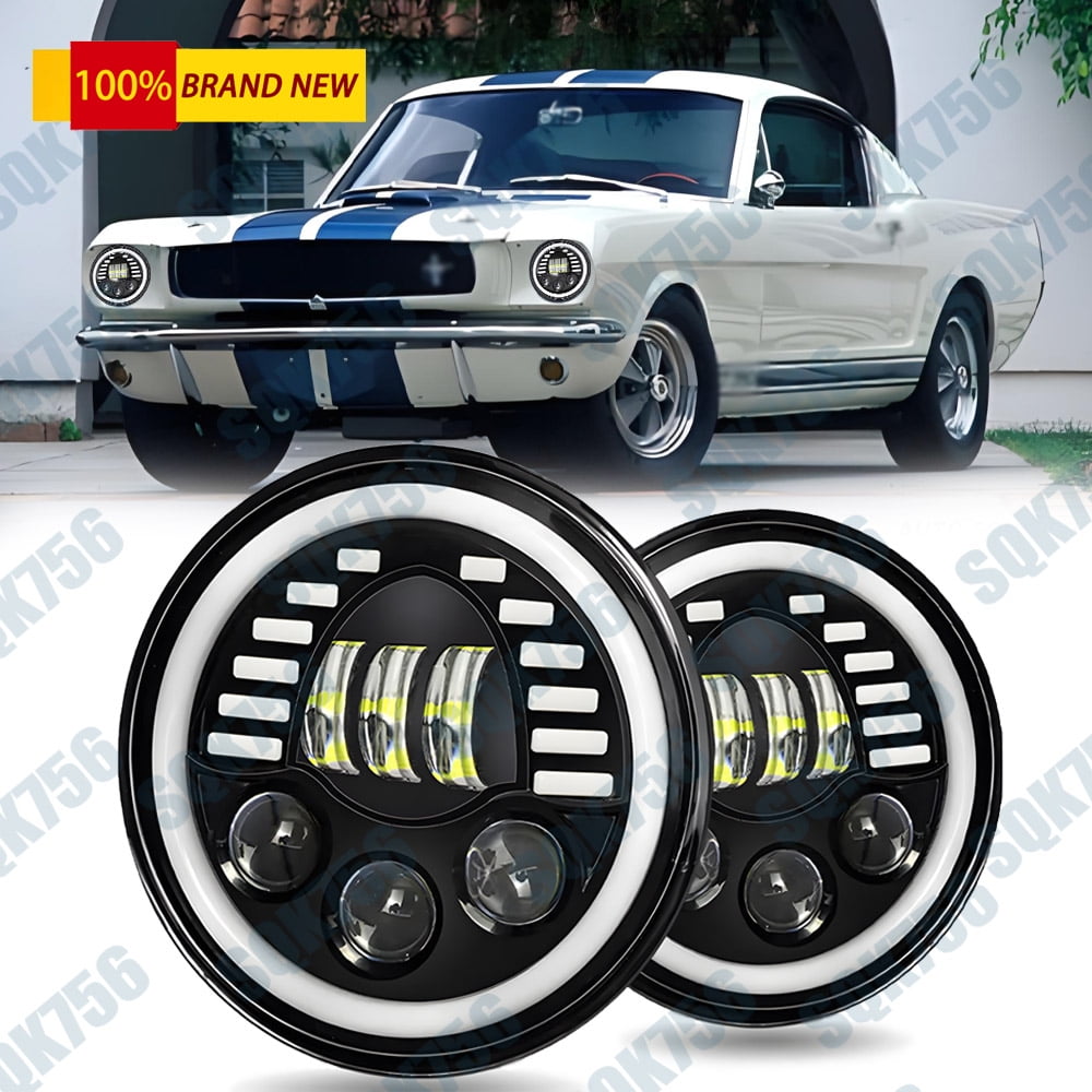 Round 7 inch LED Headlights Halo DRL High Low Beam for Ford Mustang ...
