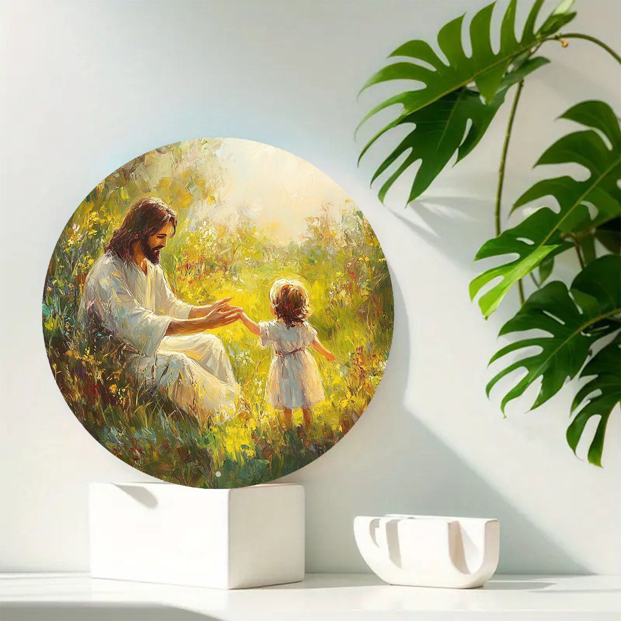 Round 8x8 Inch Jesus Picture Christian God Aluminum Wall Art Decor for ...