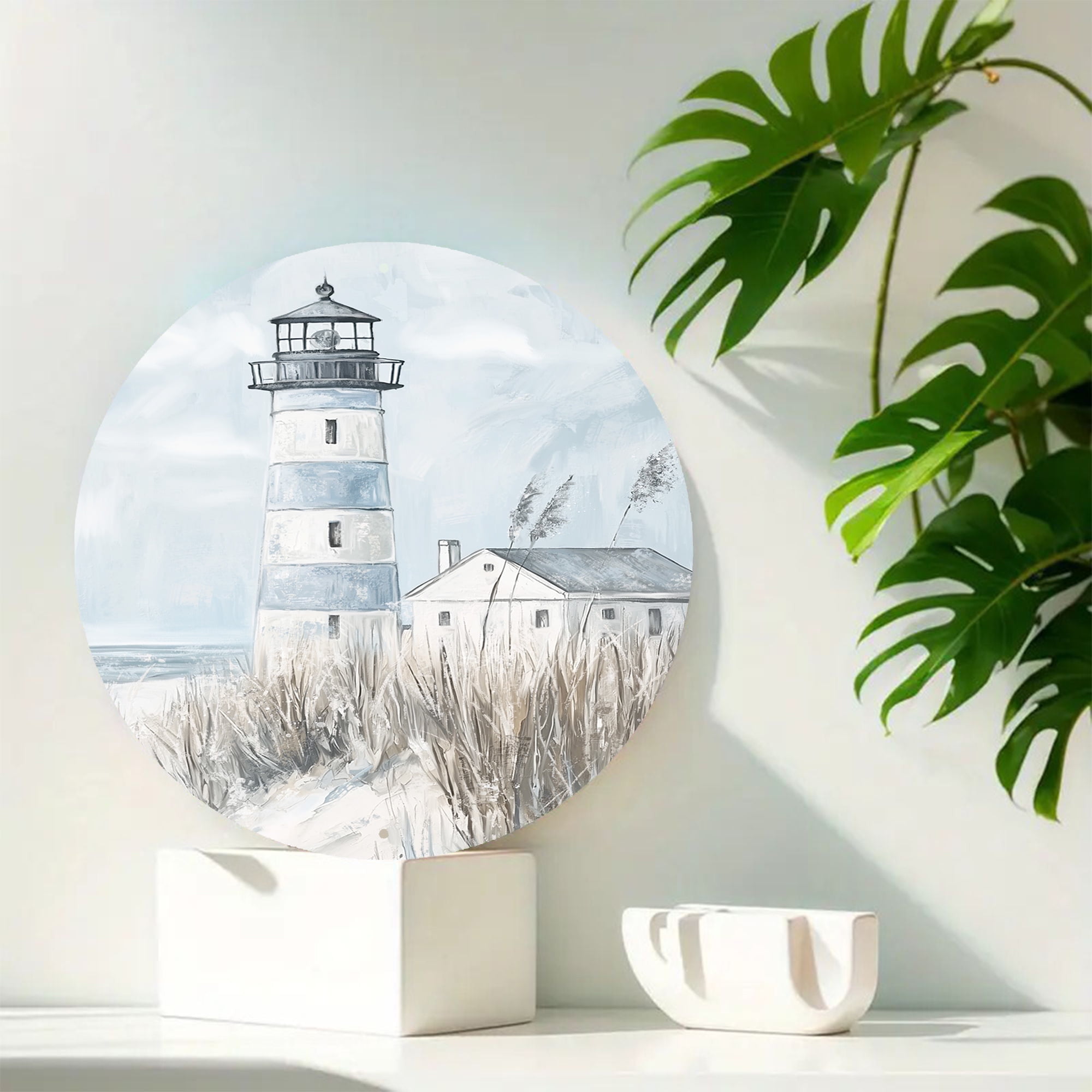 Round 8x8 Inch Lighthouse Nautical Bathroom Decor Cabin Beach Coastal ...