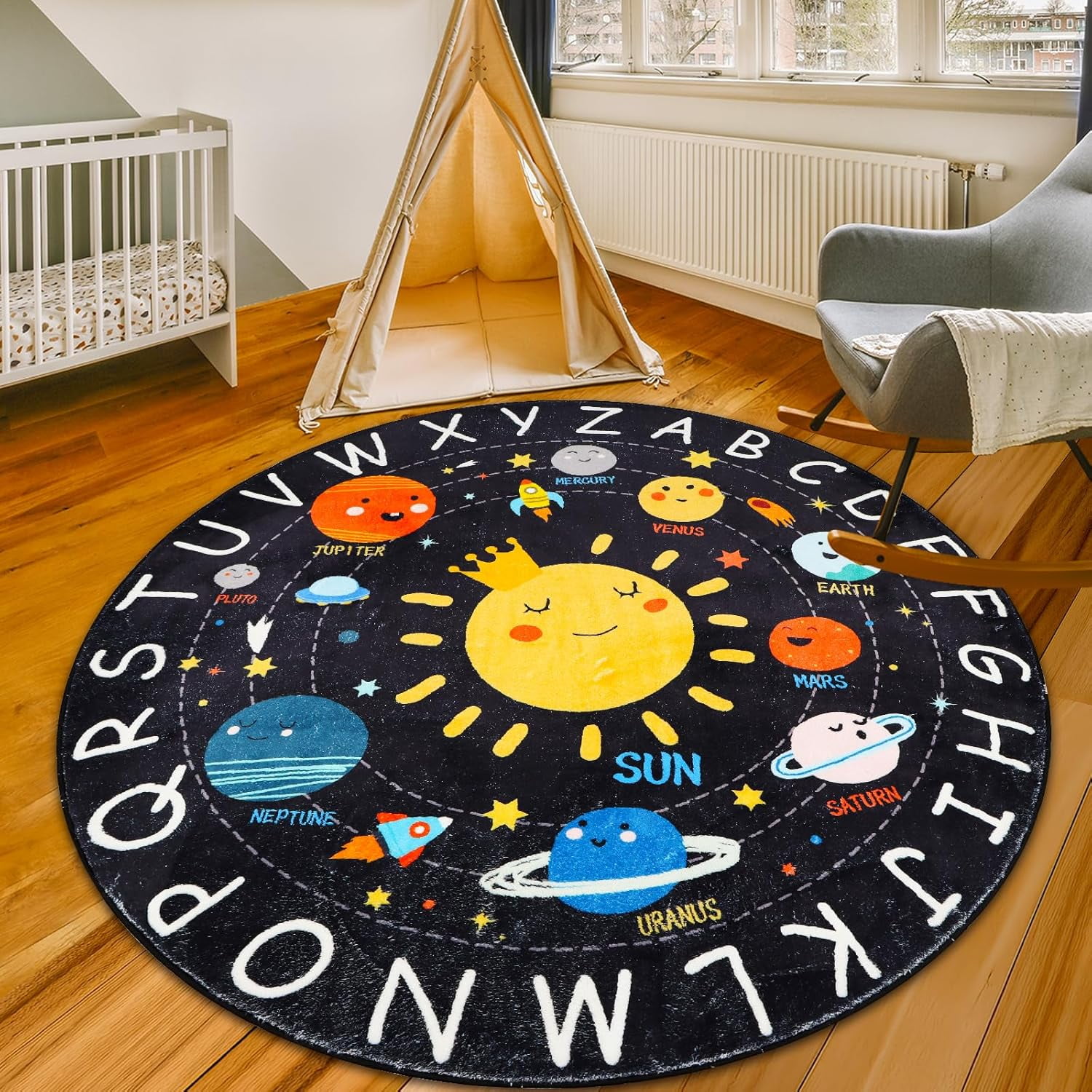 Round ABC Kids Rug,4 Ft Soft Circle Alphabet Playroom Rug,Washable Non ...