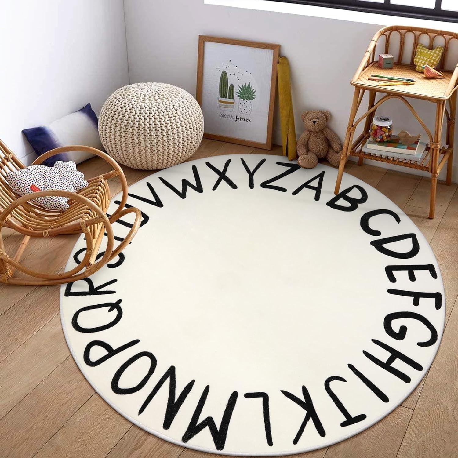 Round ABC Play Room Rug for Kids, Alphabet Nursery Rug for Boys Girls ...