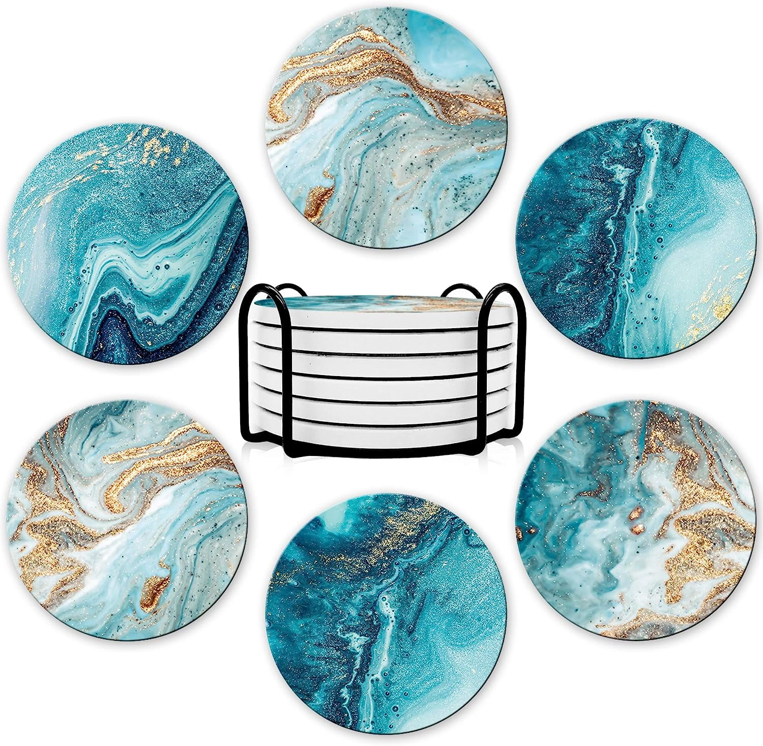 Round Absorbent Ceramic Stone Coasters Set of 6 with Cork Base, Funny ...