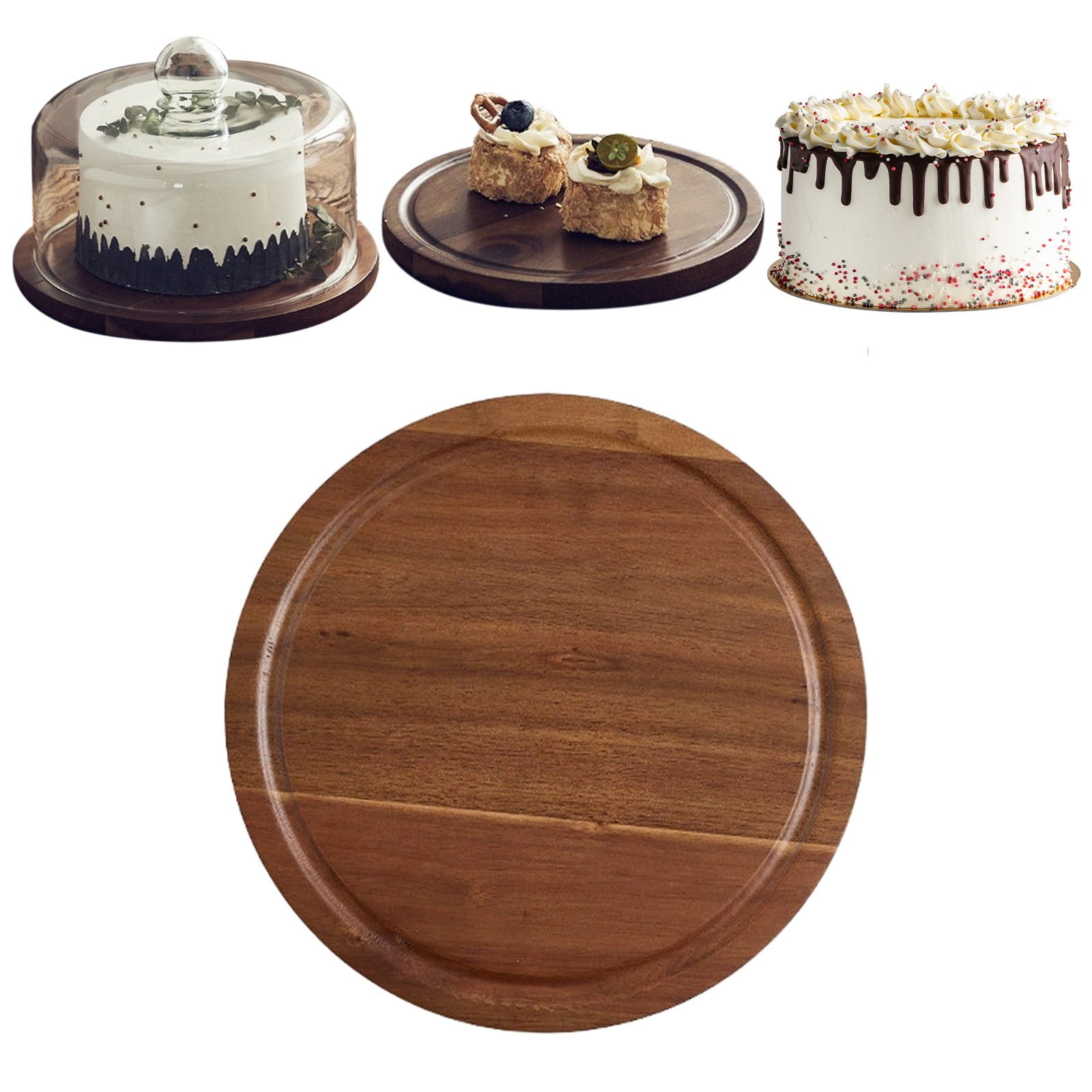 Round Acacia Wood Dessert Turntable,Cake Platter&Cheese Display Plate ...