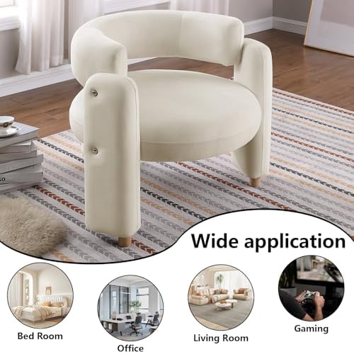 Round Accent Chair with Curved Backrest, Mid Century Modern Upholstered ...