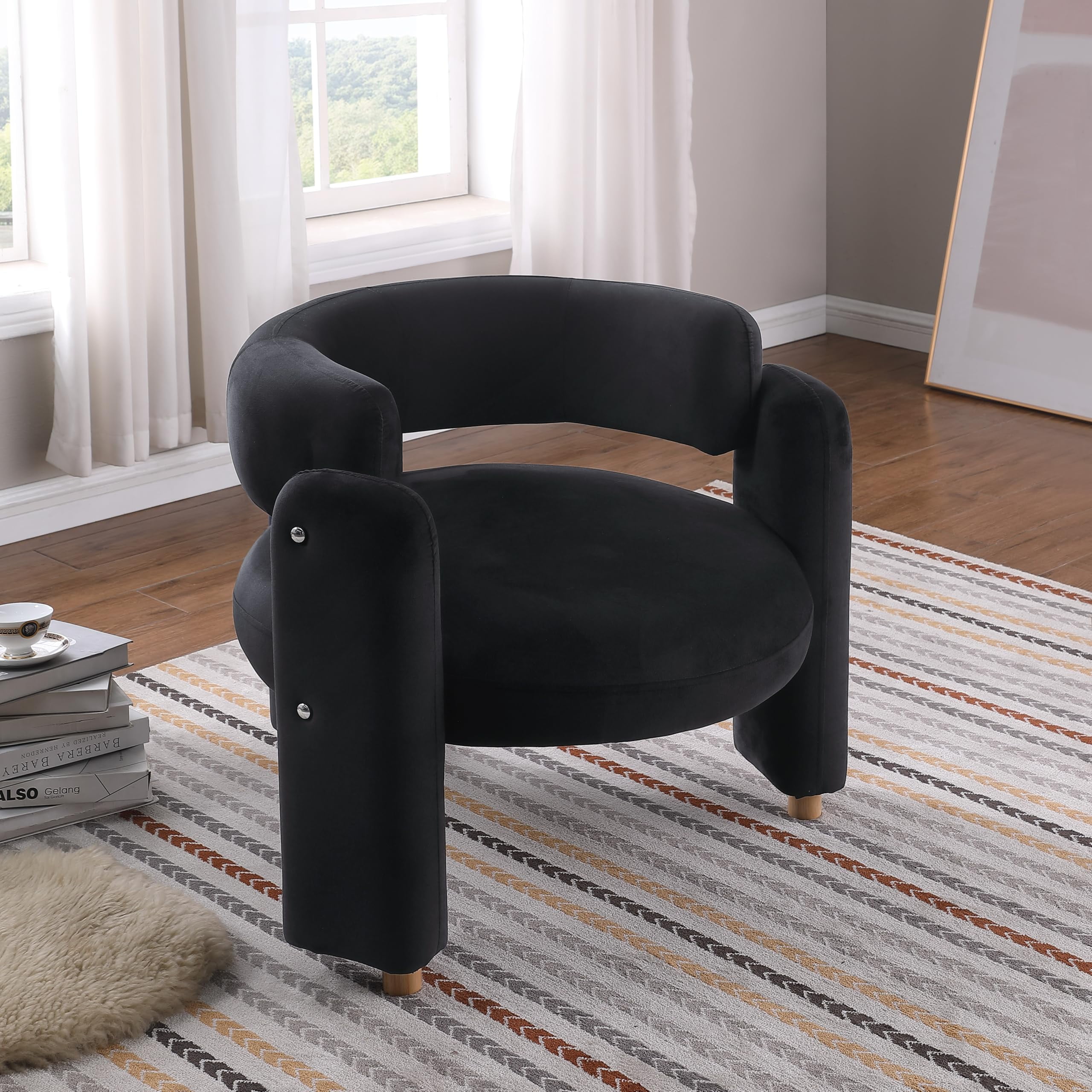 Round Accent Chair with Curved Backrest, Mid Century Modern Upholstered ...