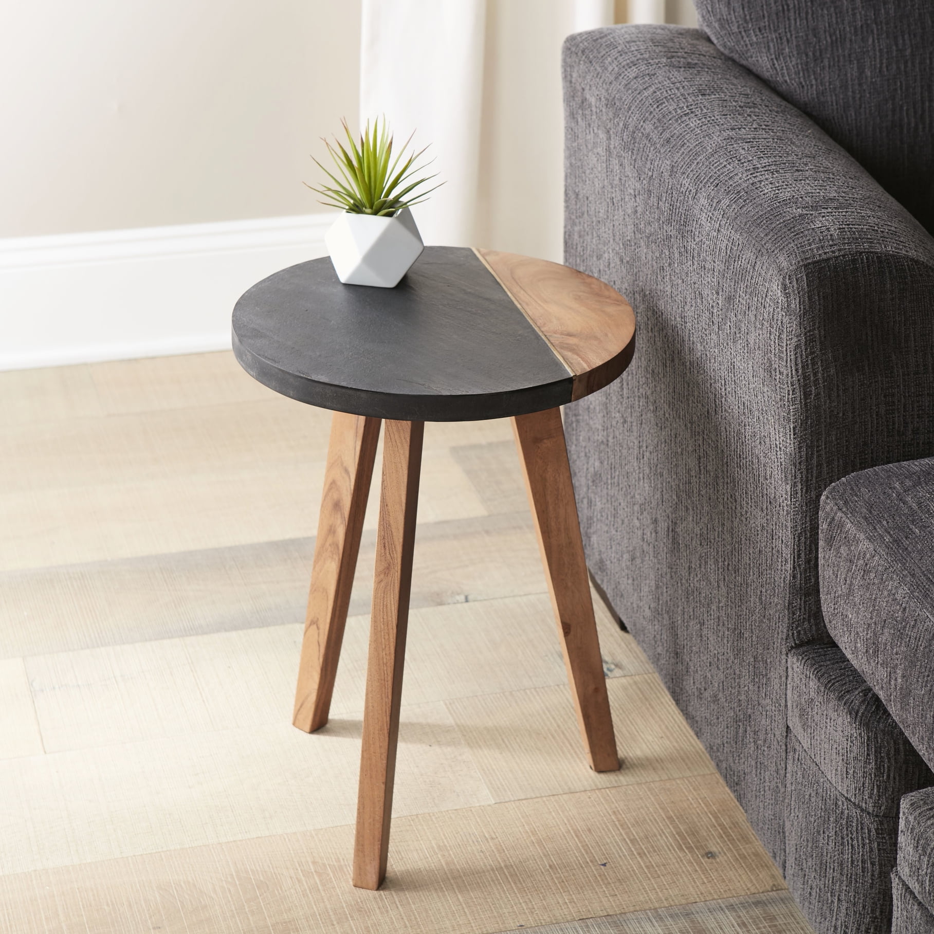 Round Accent End Table In Brown - With Wood Grain Brown, & Details ...