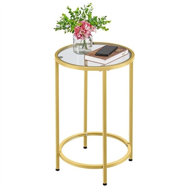 Round Accent End Tables w/ Glass Top& Metal Frame for Living Room ...