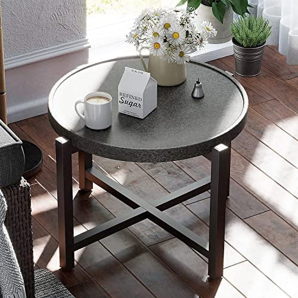 Round Accent Side Table, Modern Coffee Table with X-Shaped Base ...