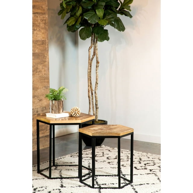 Round Accent Table with Marble Shelf Natural and Black - Walmart.com