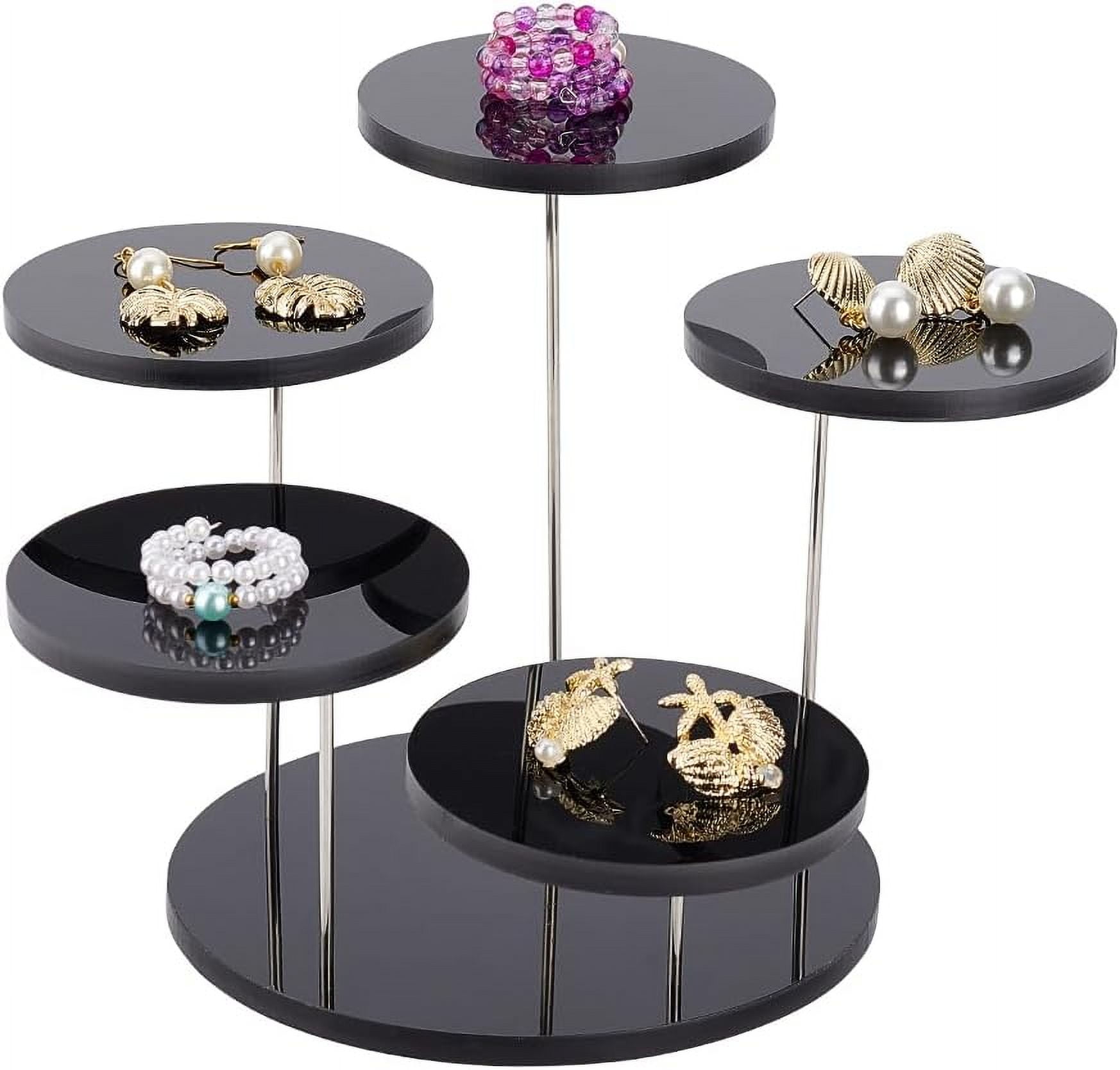 Round Acrylic Display Riser Stand 5 Tier Black Acrylic 3 inch Rotatable ...