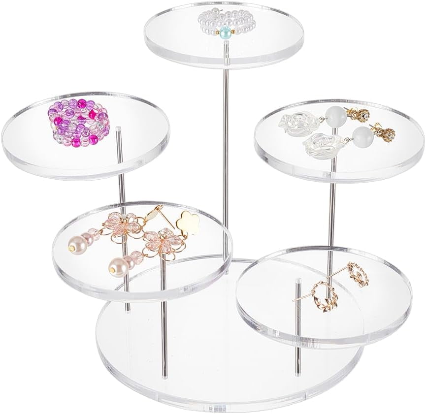 Round Acrylic Display Riser Stand 5 Tier Clear Acrylic 3 inch Rotatable ...
