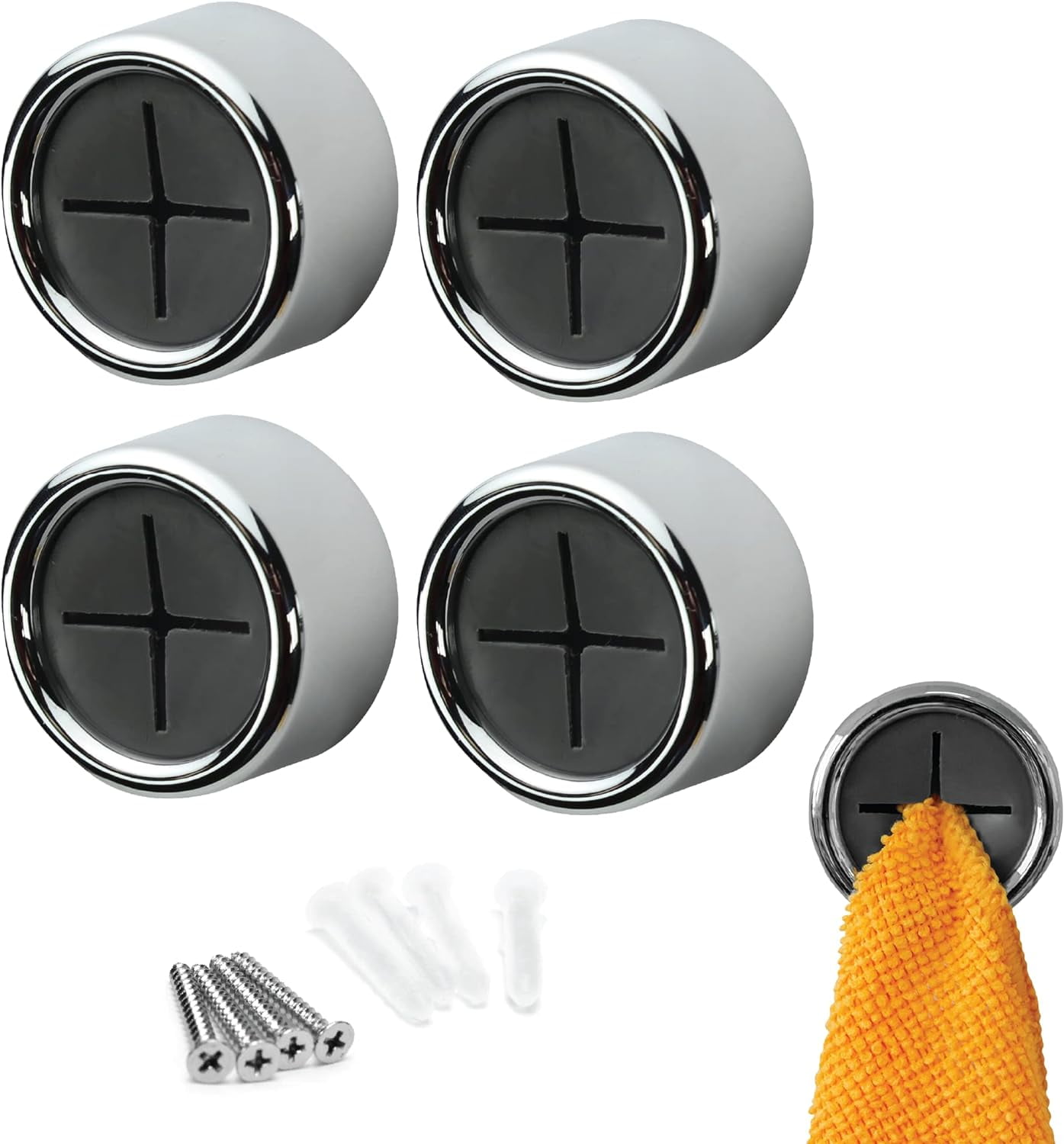 Round Adhesive Push Towel Hooks for Kitchen, Hand and Dish Towels, Grey ...
