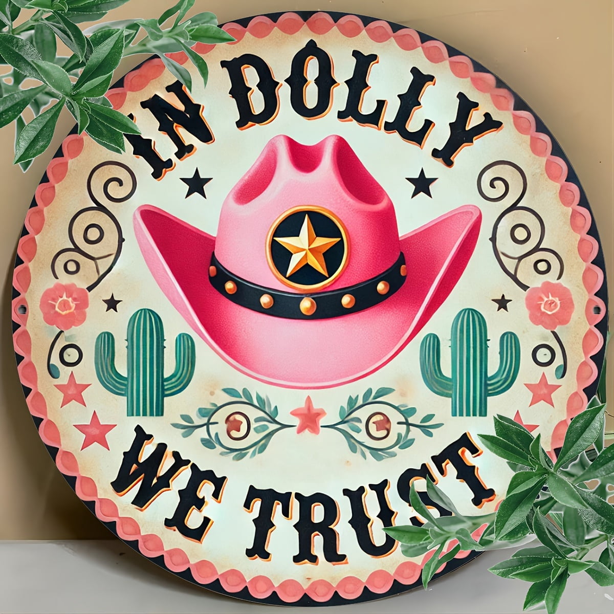 Round Aluminum Sign, 8x8 Inch, "In Dolly We Trust" Vintage Garage Wall ...