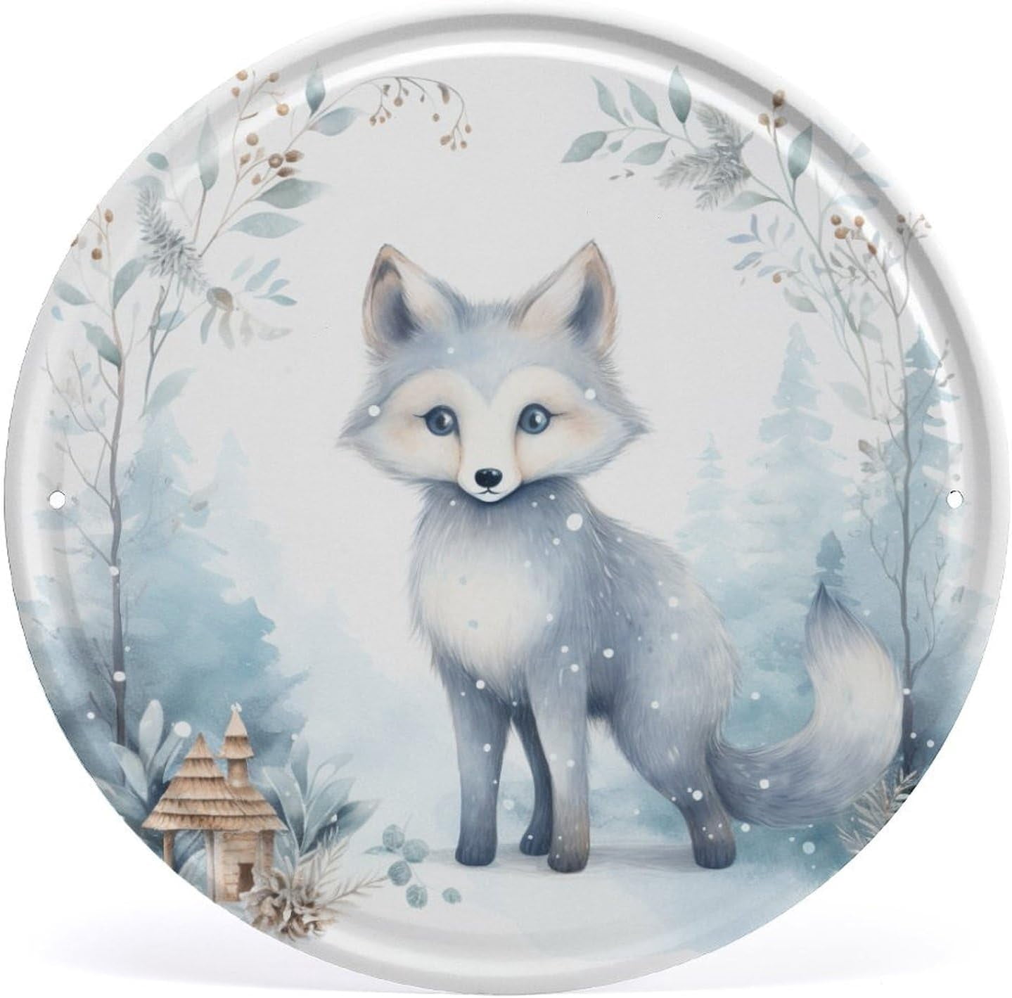 Round Aluminum Sign Cartoon Fox Decorative Sign Home Decor Plaques Sign ...