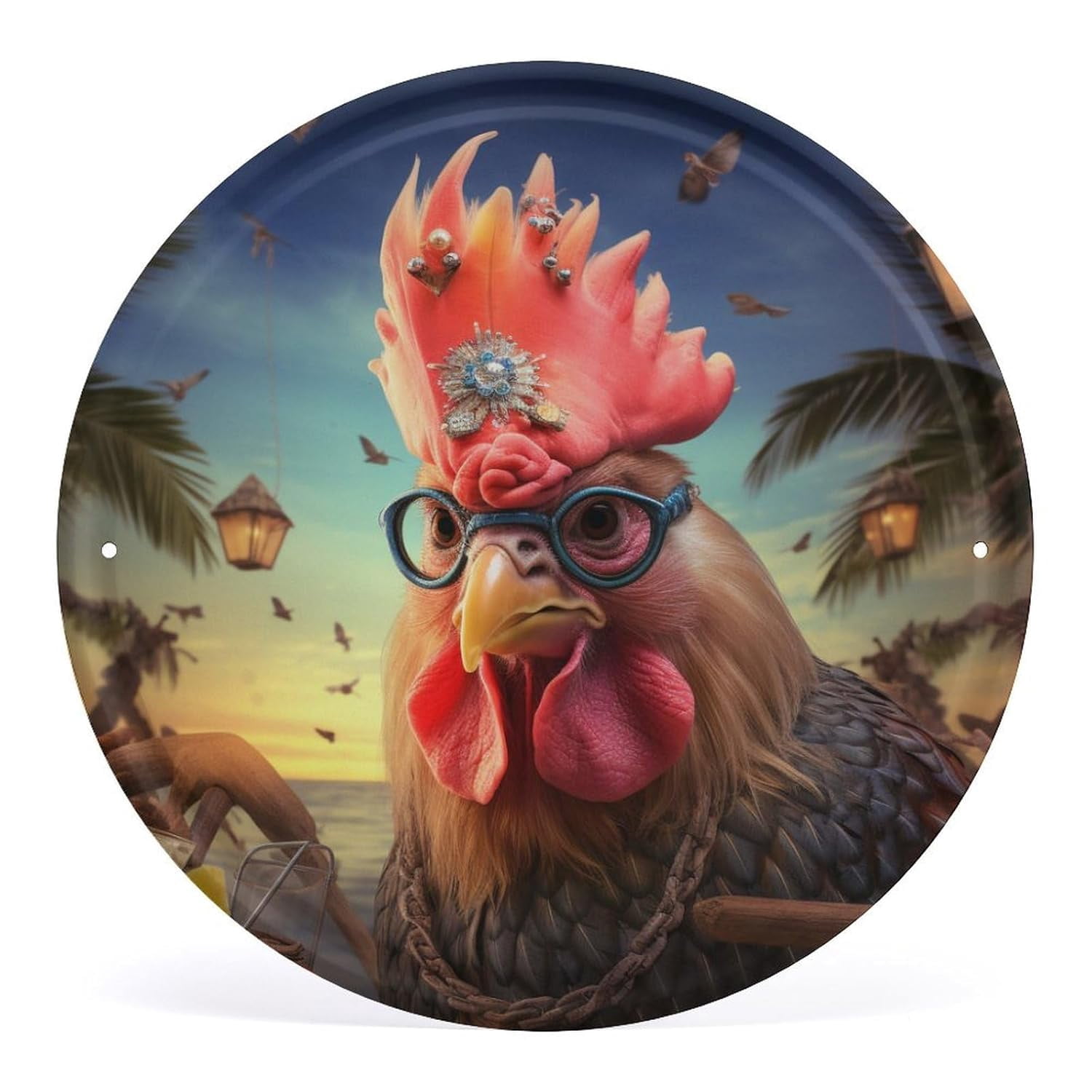 Round Aluminum Sign Cocktail Time with A Rooster Tin Signs Retro Farm ...