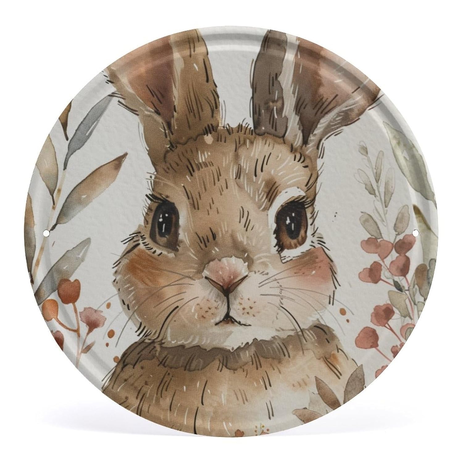 Round Aluminum Sign Cute Farm Animal Rabbit with Vintage Flower Floral ...