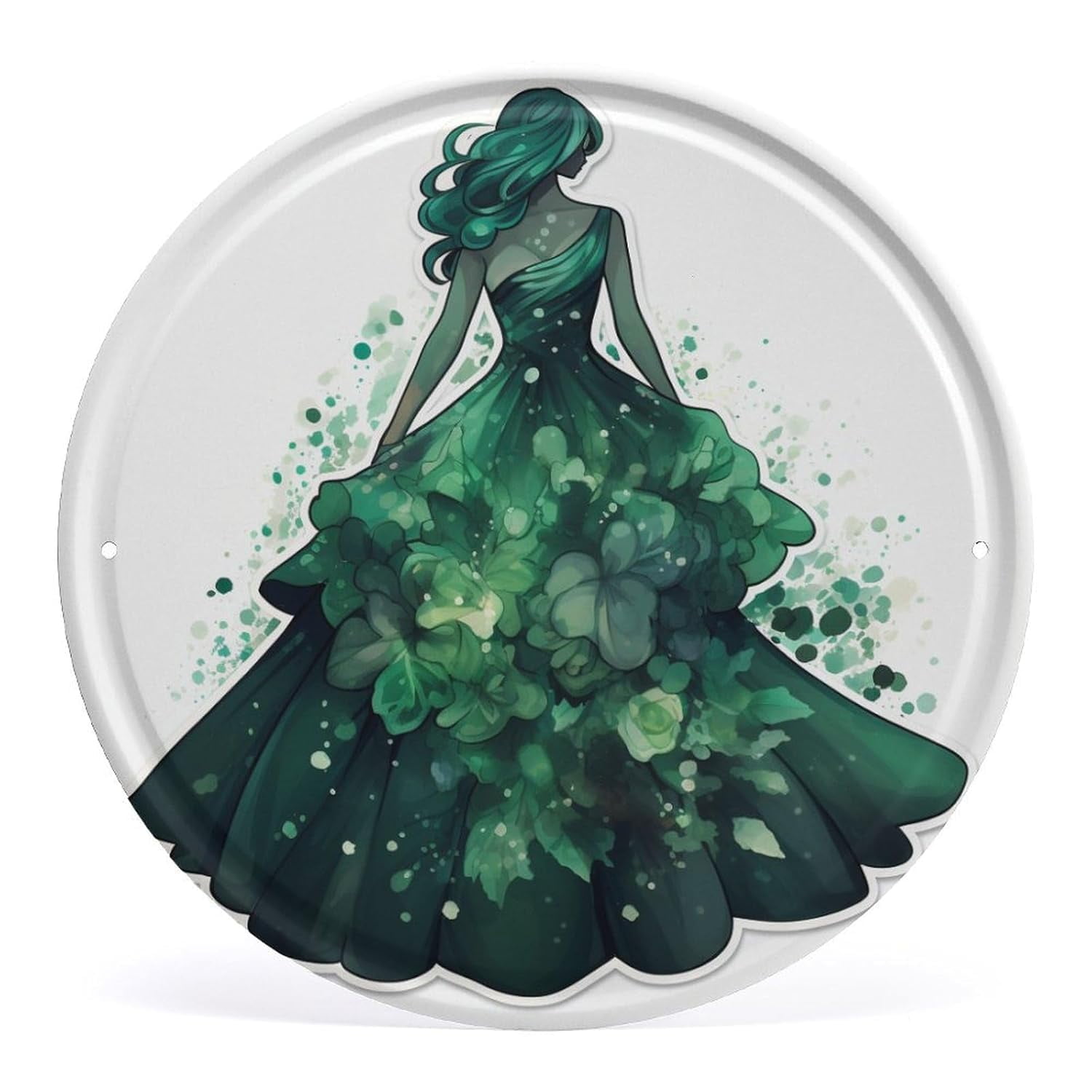 Round Aluminum Sign Emerald Green Gold Dress Art Vintage Posters Girl ...
