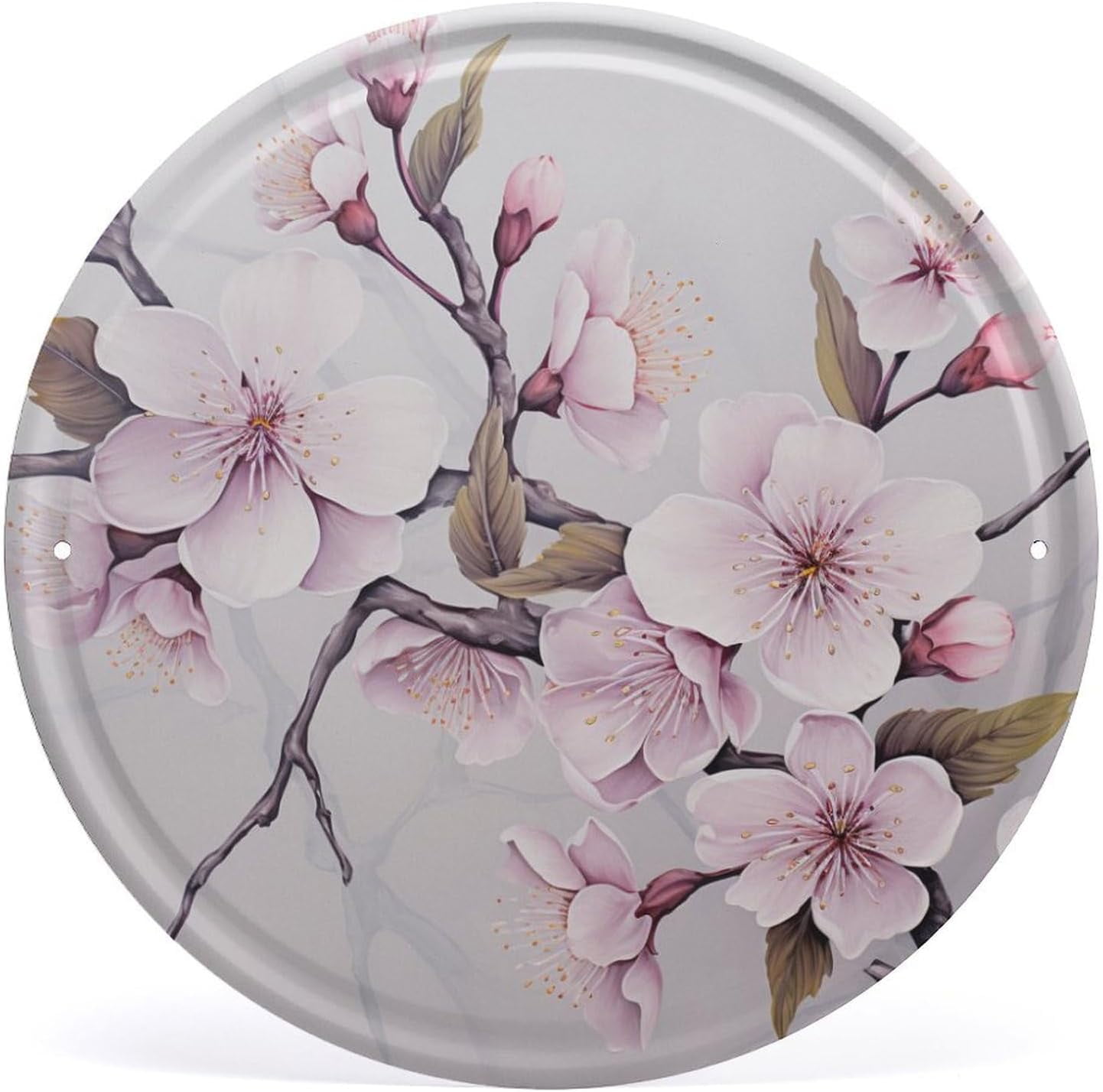 Round Aluminum Sign Japanese Sakura Pink Flowers Cherry Blossom Vintage ...