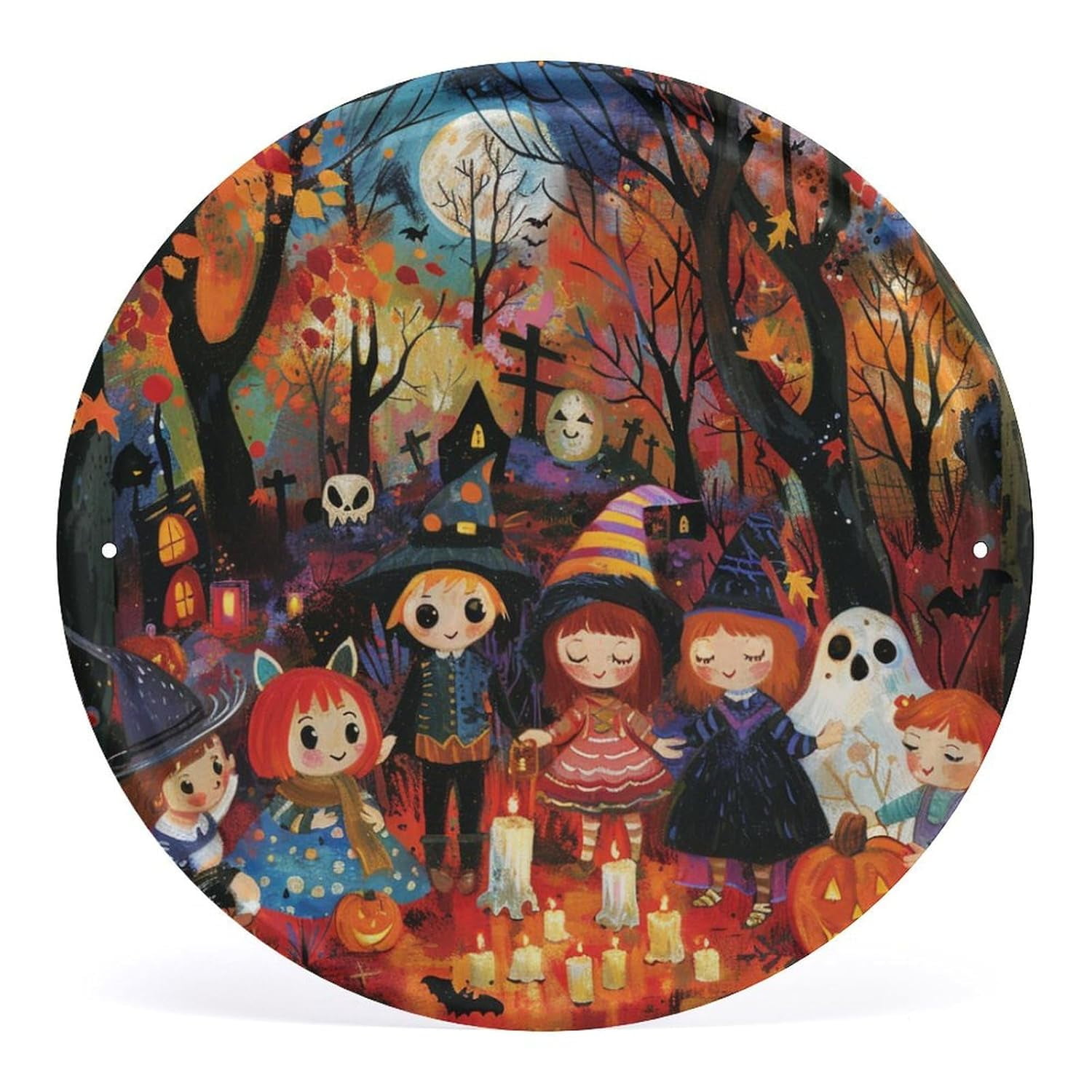 Round Aluminum Sign Spooky Halloween Scene Aluminum Metal Signs Rustic ...