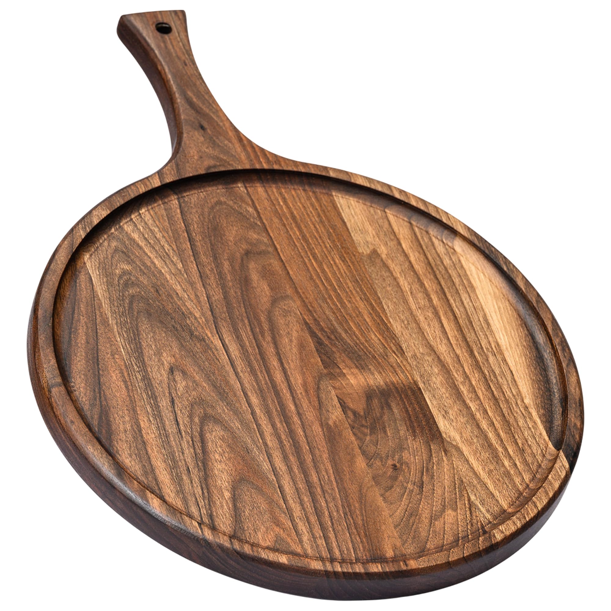 Round American Dark Walnut Wood Cutting and Serving Board with Handle ...