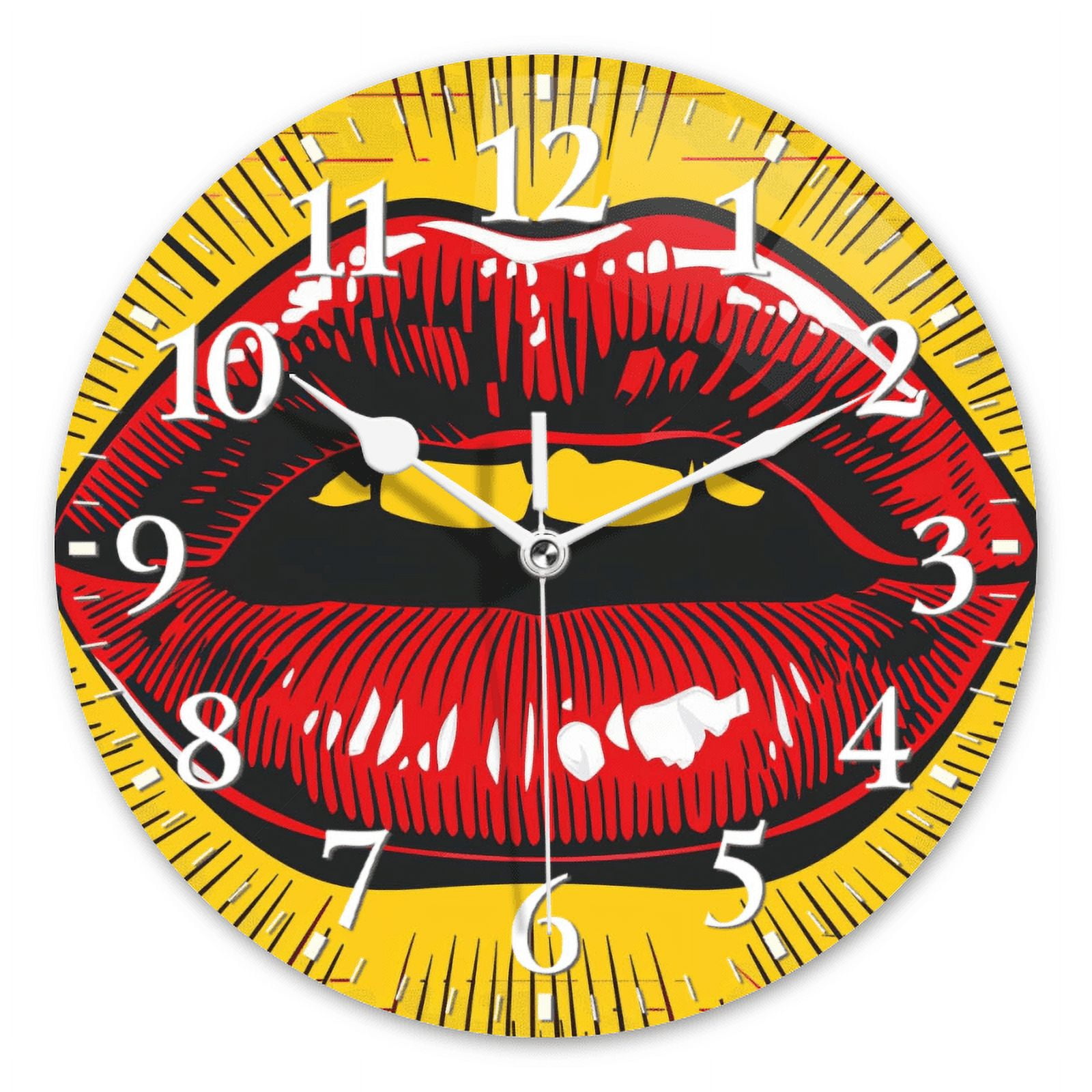 Round Wall Clock,Red Lips In Retro Comic Book Style With Halftone Dots ...