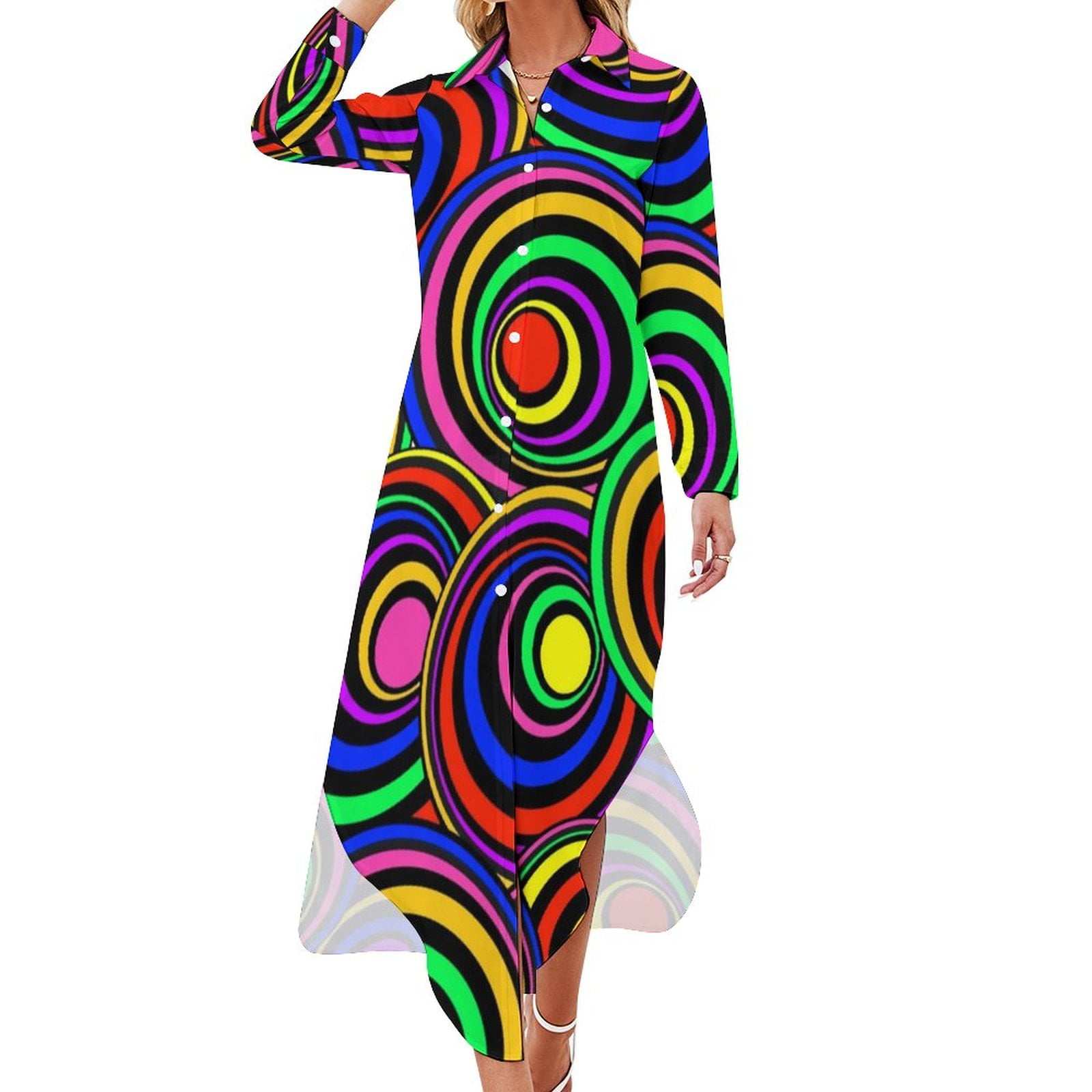 Round And Psychedelic Casual Dress Modern Fractal Art Aesthetic Dresses ...
